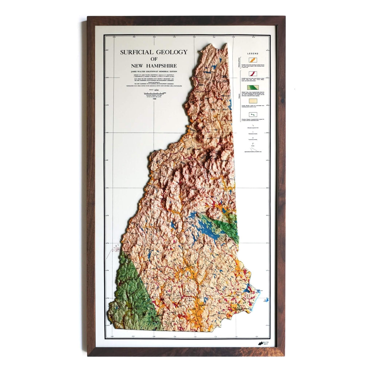 Raised Relief map of New Hampshire by Muir Way