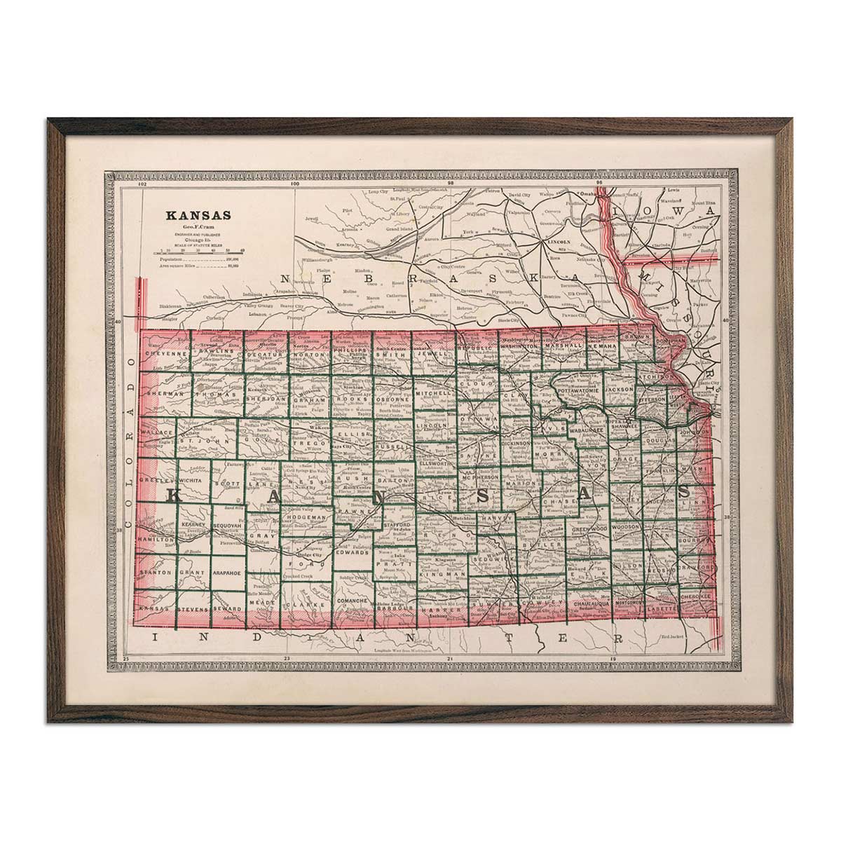 Kansas 1883 Map Print | Vintage Map Reproduction – Muir Way