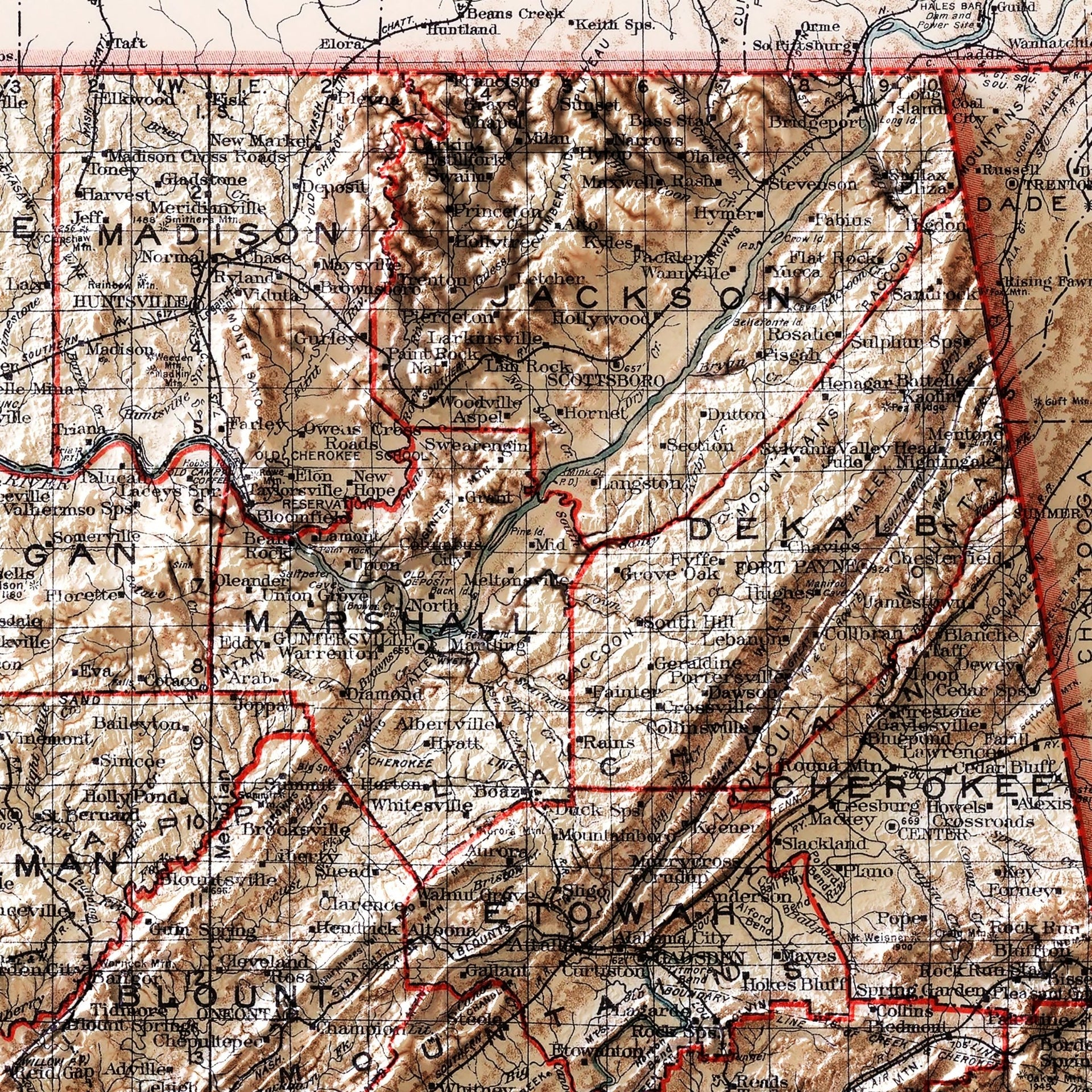 Vintage Alabama Relief Map (1915) | Muir Way