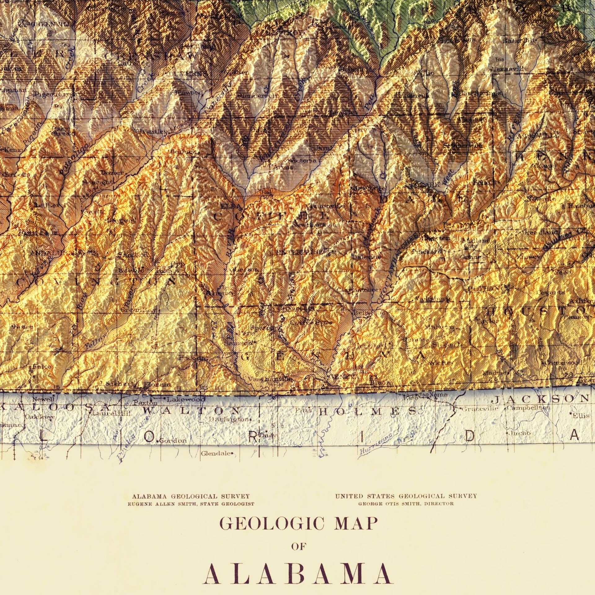 Vintage Alabama Geological Map - 1926 Relief Map | Muir Way