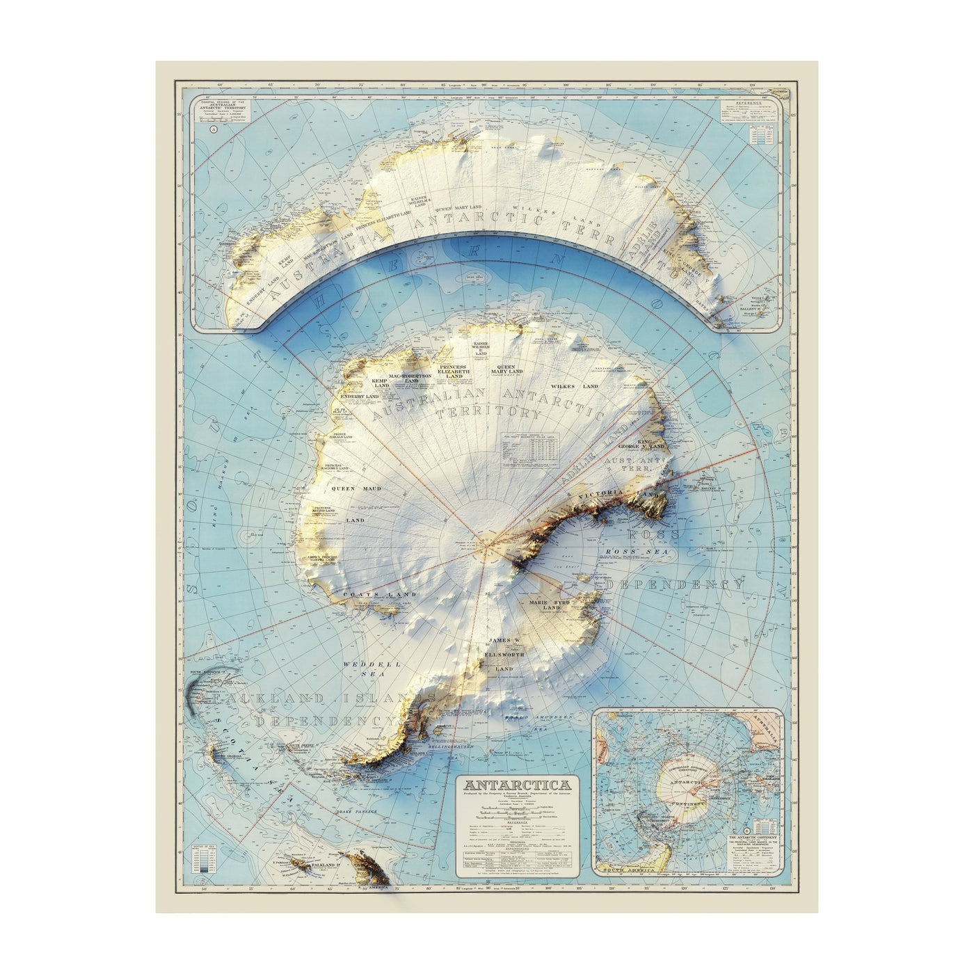 Antarctica Relief Map (1939) | Vintage Map of landscape & more – Muir Way
