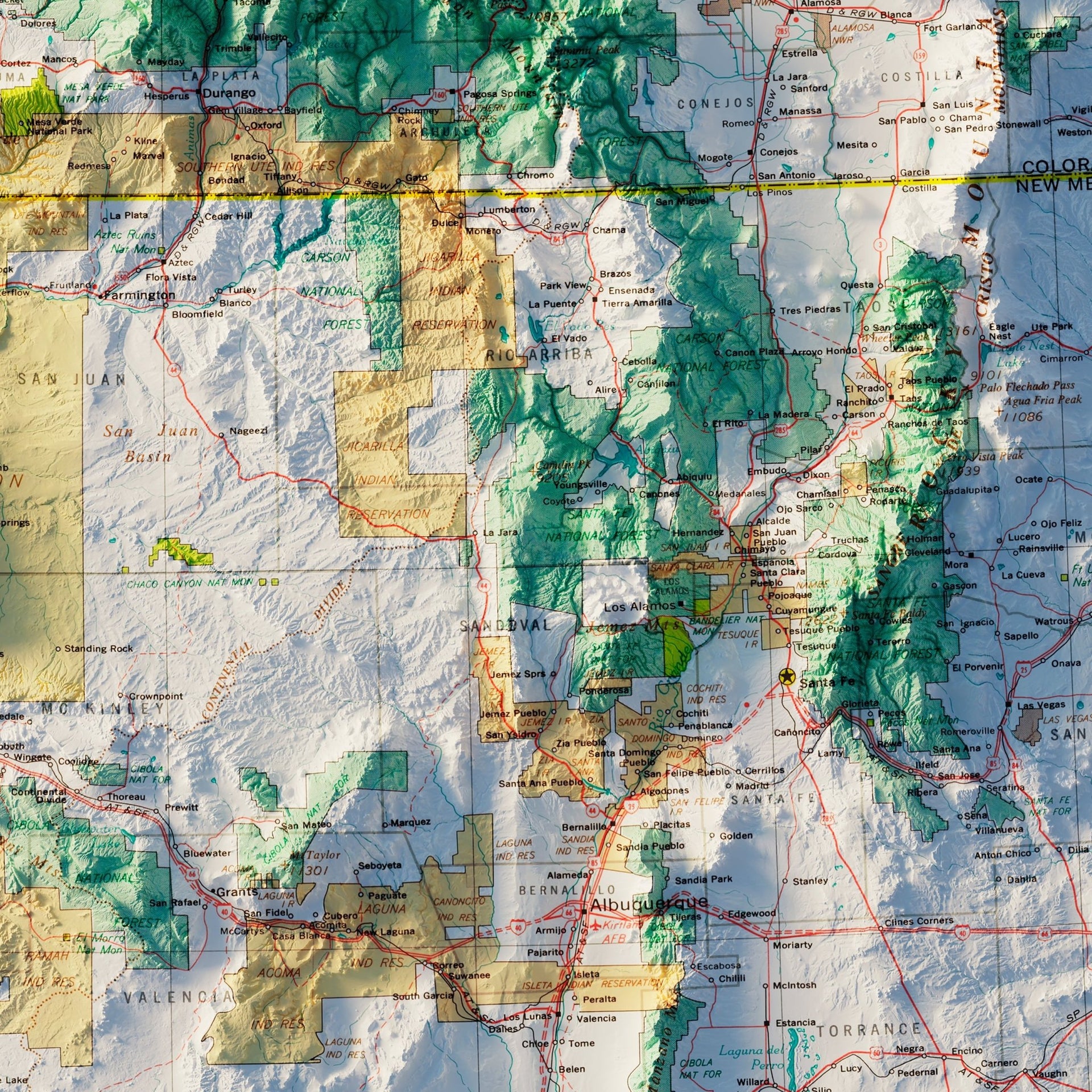 Arizona and New Mexico 1970 Shaded Relief Map | Cities & more – Muir Way
