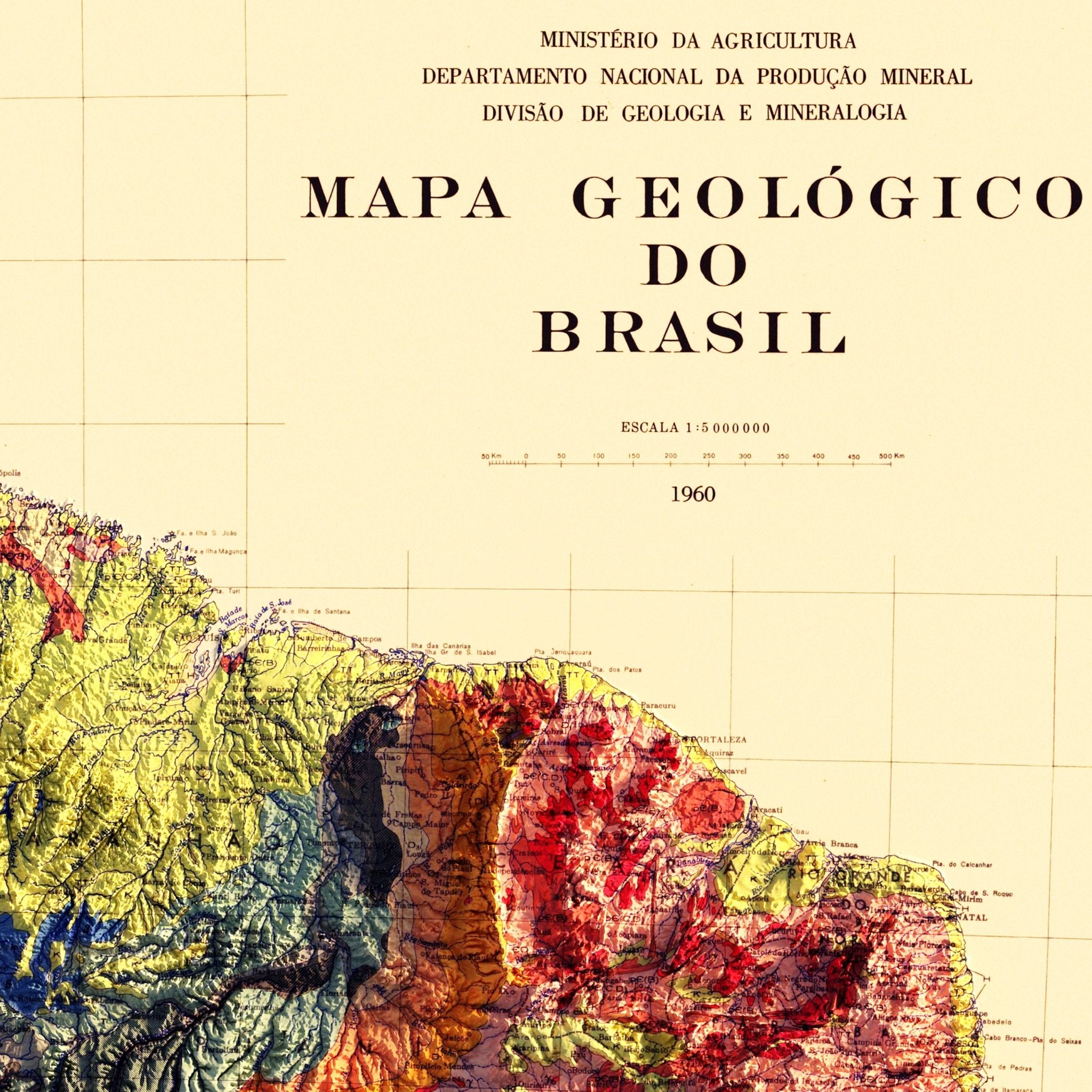 Brazil 1960 Shaded Relief Map – Muir Way