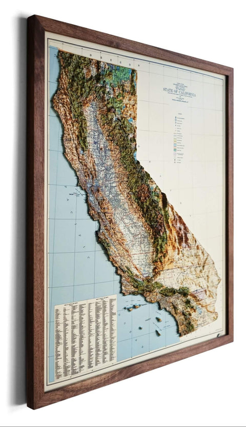 Raised Relief 3D Topographic Map of California from 1944 | Muir Way