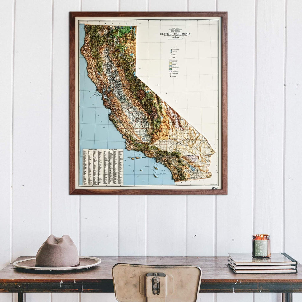Raised Relief 3D Topographic Map of California from 1944 | Muir Way