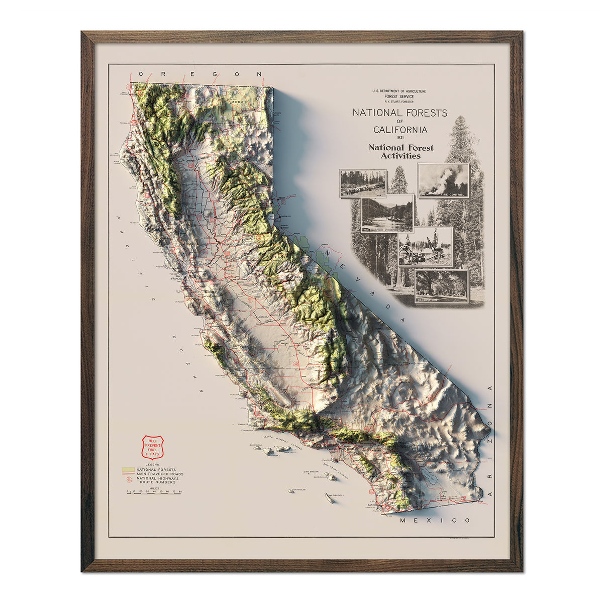 California 1931 National Forests Shaded Relief Map – Muir Way