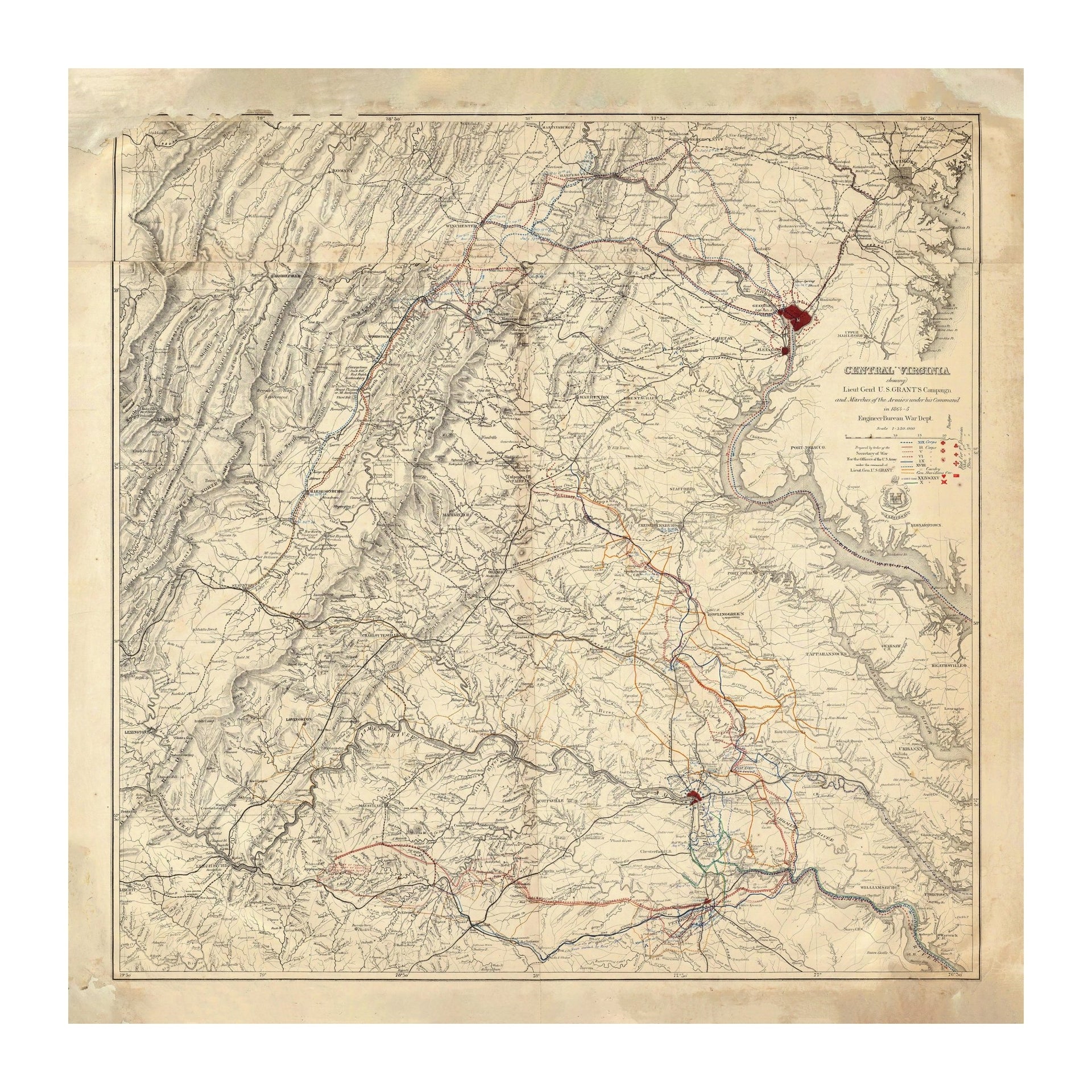 Central Virginia Map Showing Lieutenant General U.S. Grant's Campaign ...