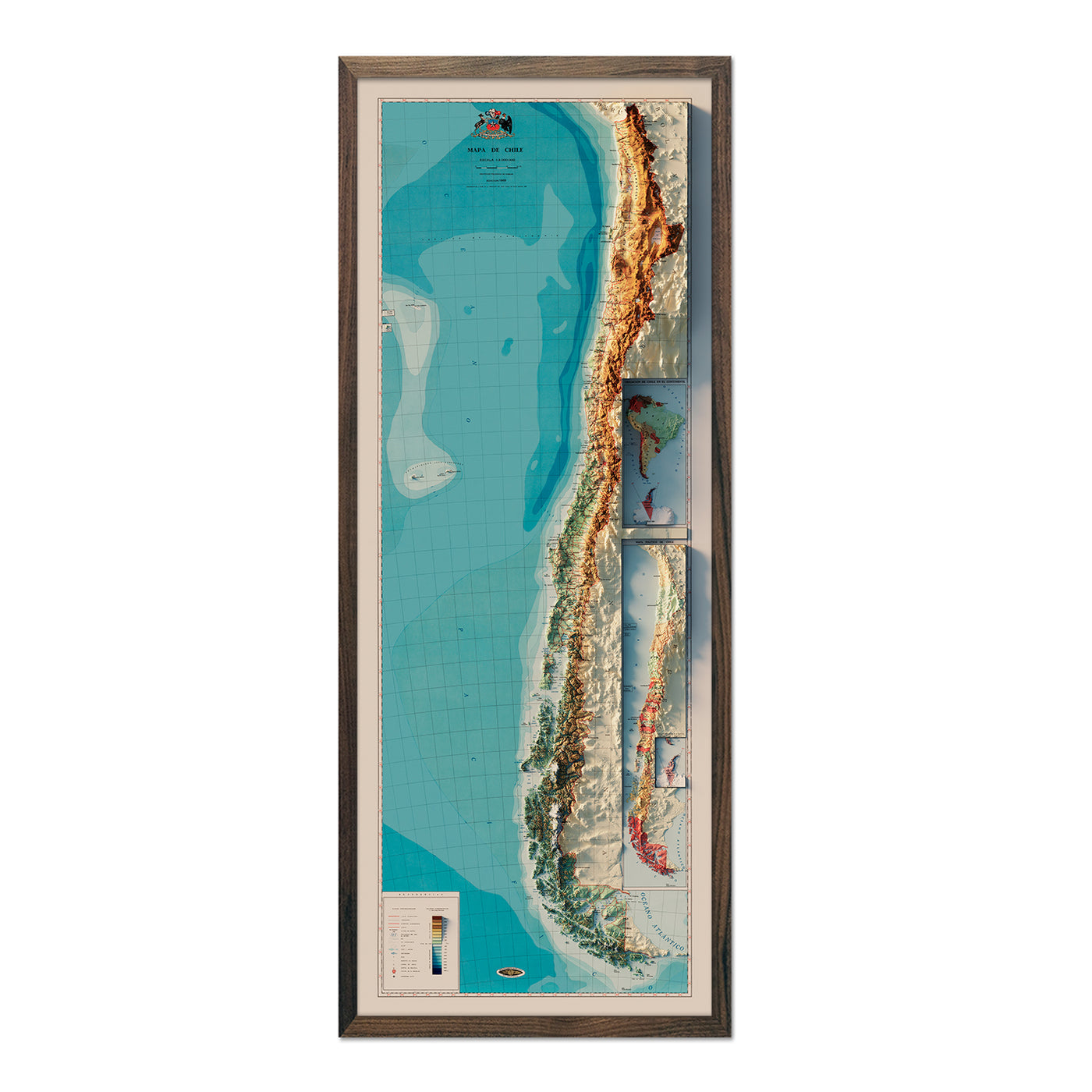 Enhanced Vintage Map of Chile (1968) Relief Map | Muir Way