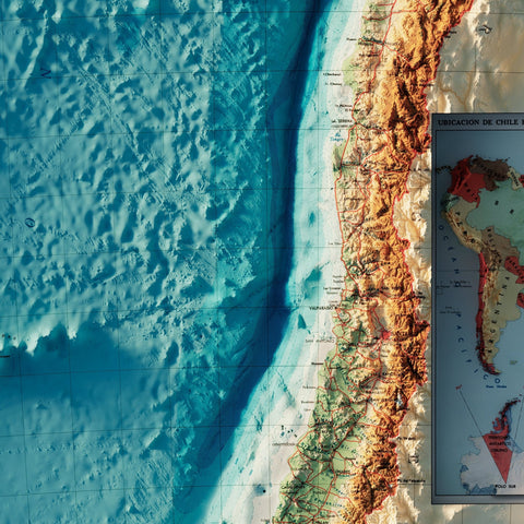 Enhanced Vintage Map of Chile (1968) Relief Map | Muir Way