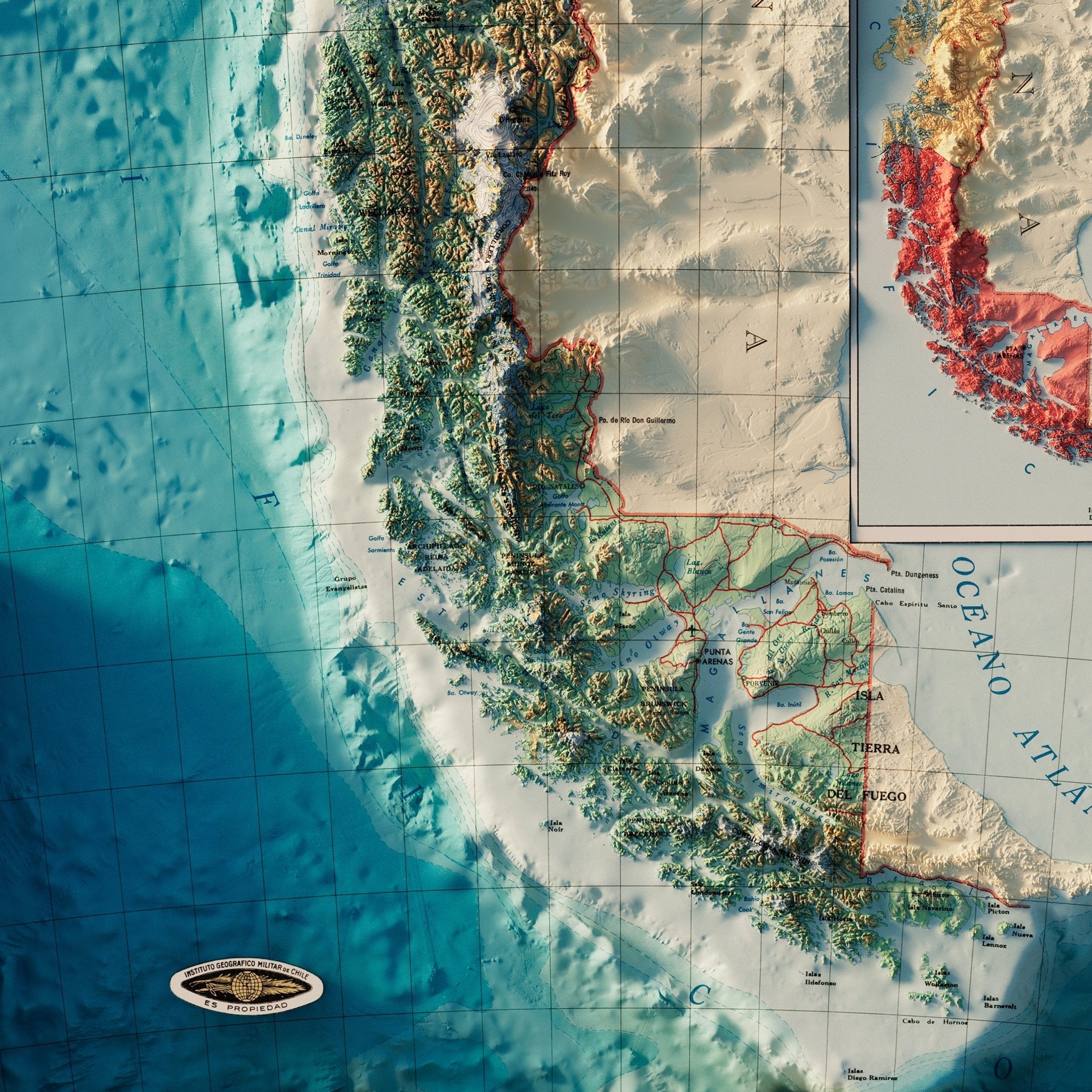 Enhanced Vintage Map of Chile (1968) Relief Map | Muir Way