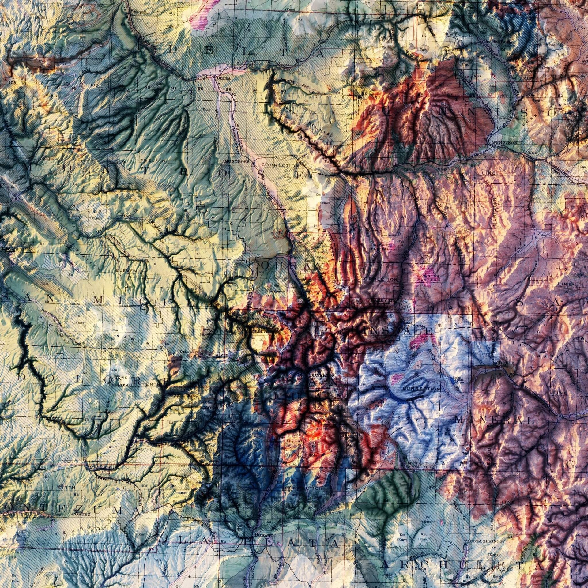 Buy a 1913 Vintage Colorado Map | Shaded Relief Map from Muir Way