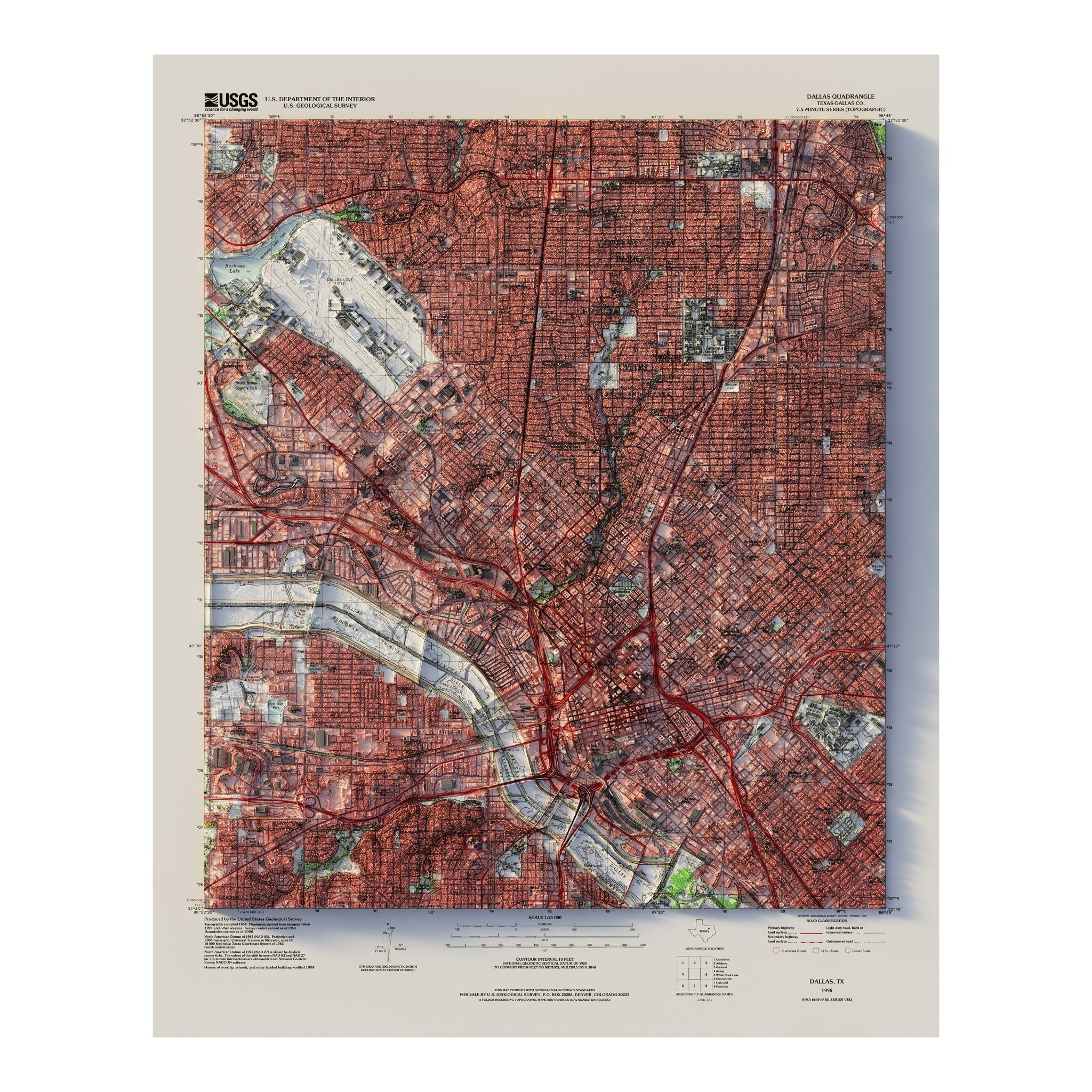 Dallas 1995 Shaded Relief Map – Muir Way