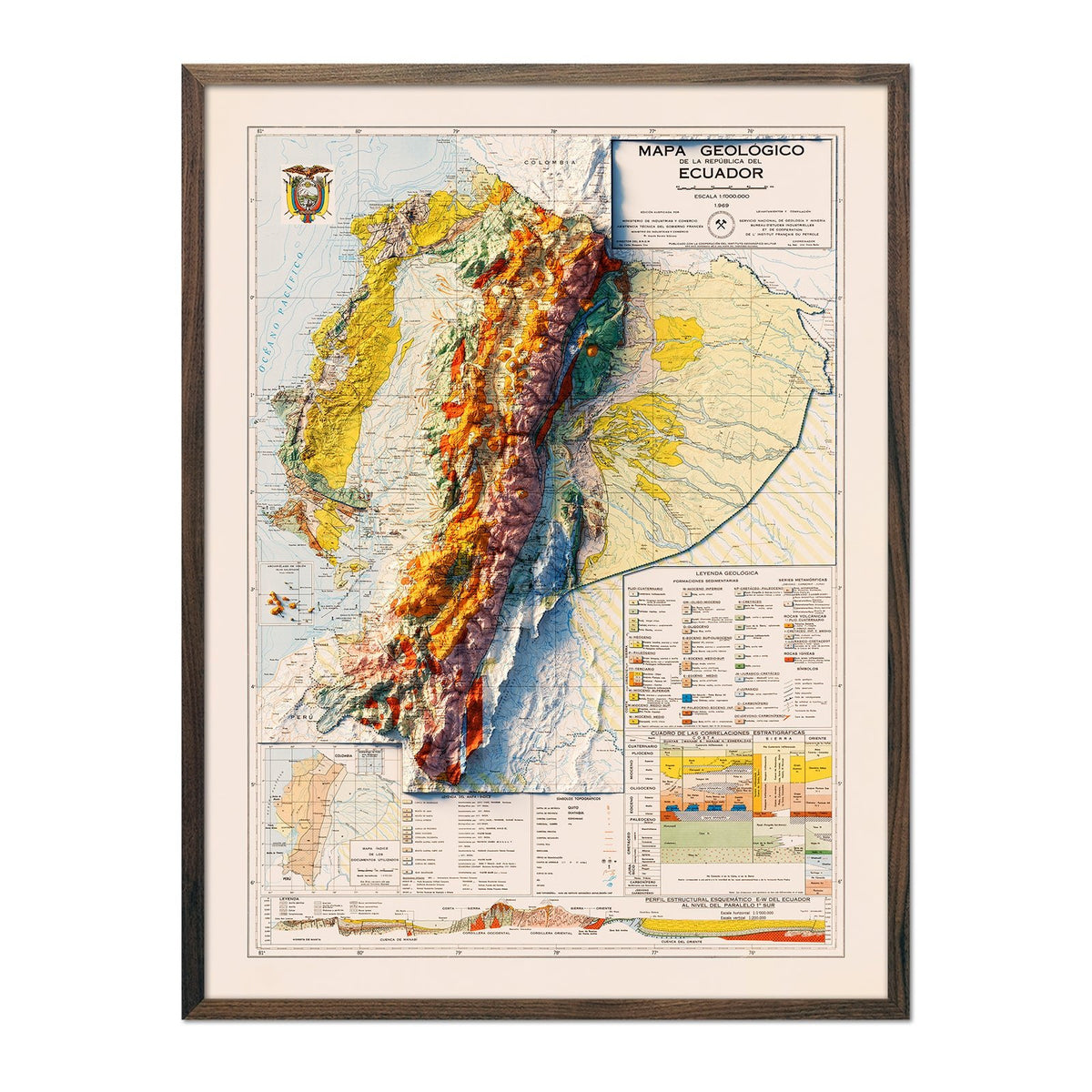 Ecuador 1969 Shaded Relief Map Print | Gallery Quality | Muir Way