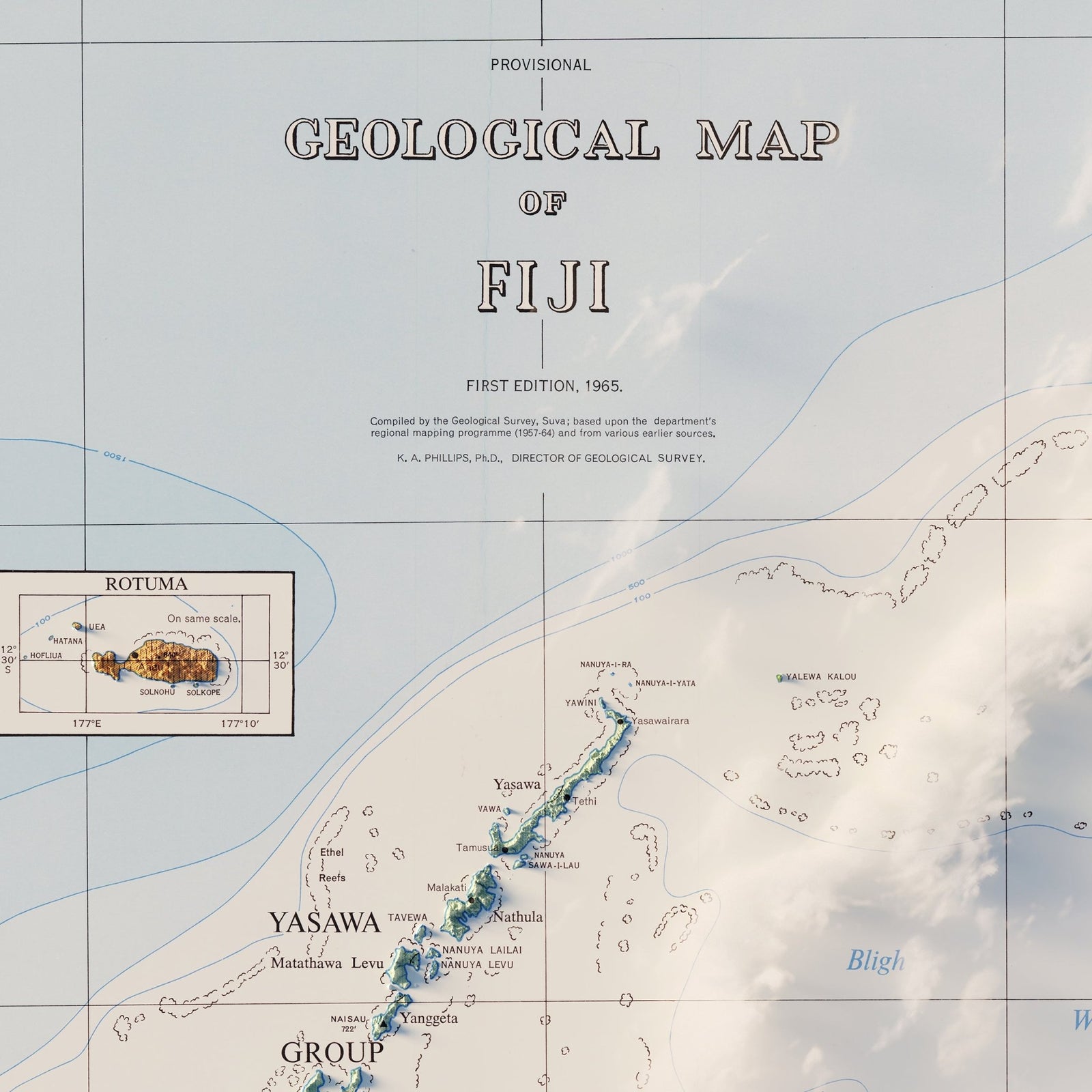 Fiji 1965 Shaded Relief Map – Muir Way