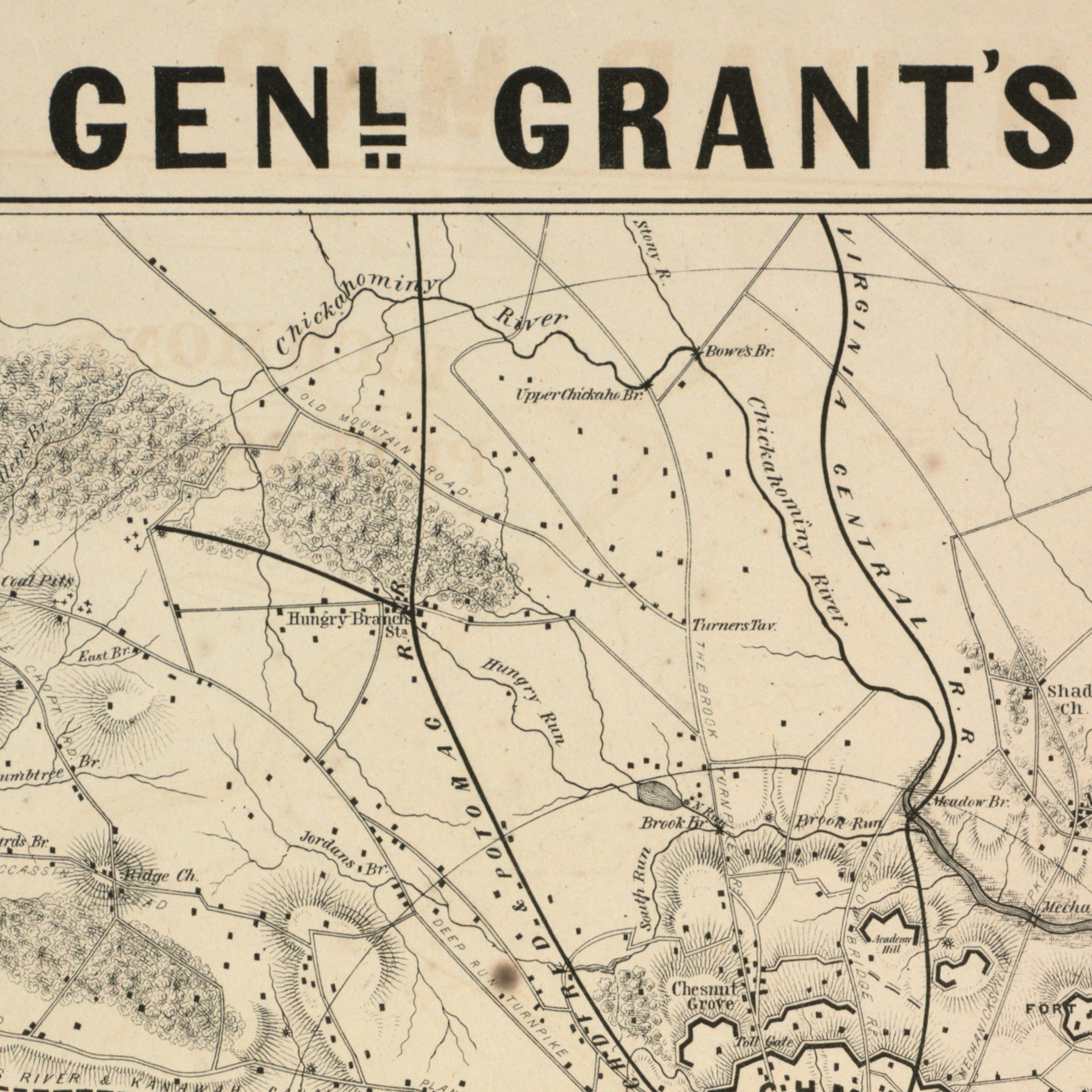 Virginia Civil War Battlefield Map Print | General Grant Campaign ...
