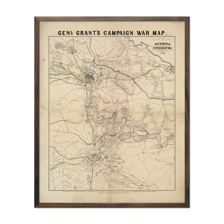 Virginia Civil War Battlefield Map Print | General Grant Campaign ...