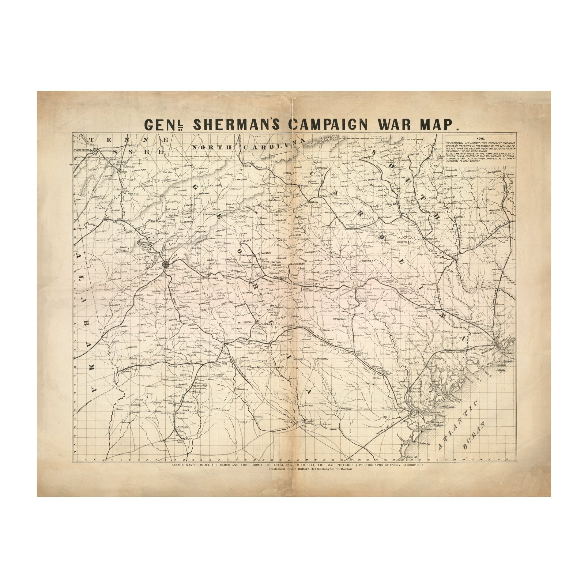 General Sherman's Full Campaign War Map Print | Muir Way