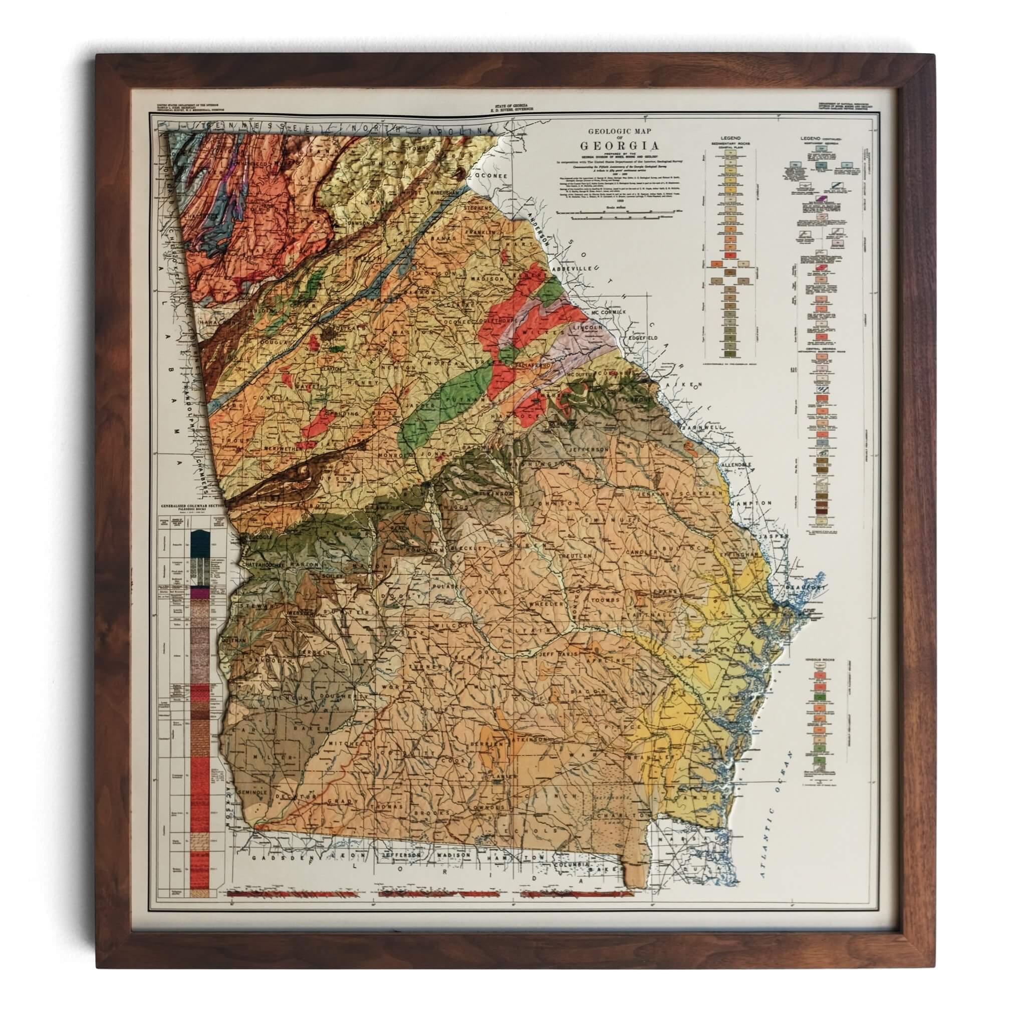 Georgia Relief Map Prints | Hydrological & Elevation Maps - Muir Way