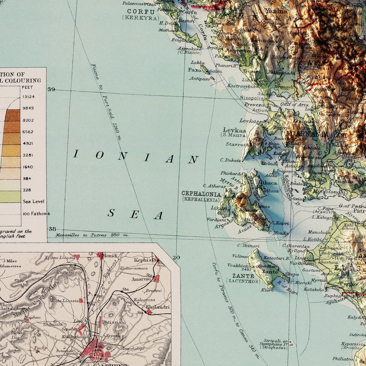 Relief Map of Greece and The Aegean Sea | 1922 Vintage Map - Muir Way