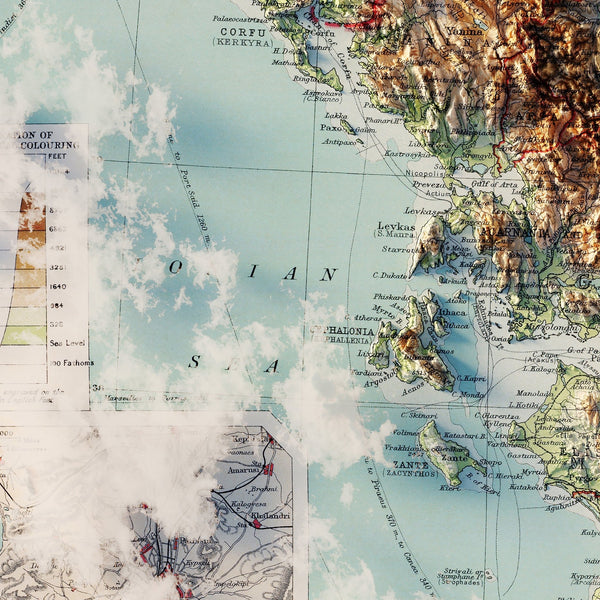 Relief Map of Greece and The Aegean Sea | 1922 Vintage Map - Muir Way