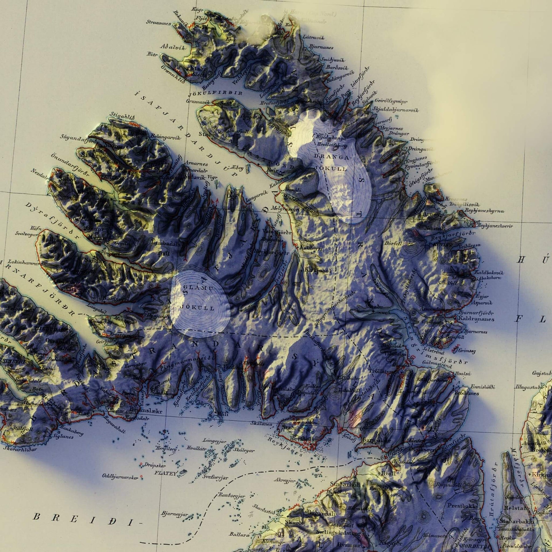 Iceland 1901 Shaded Relief Map – Muir Way