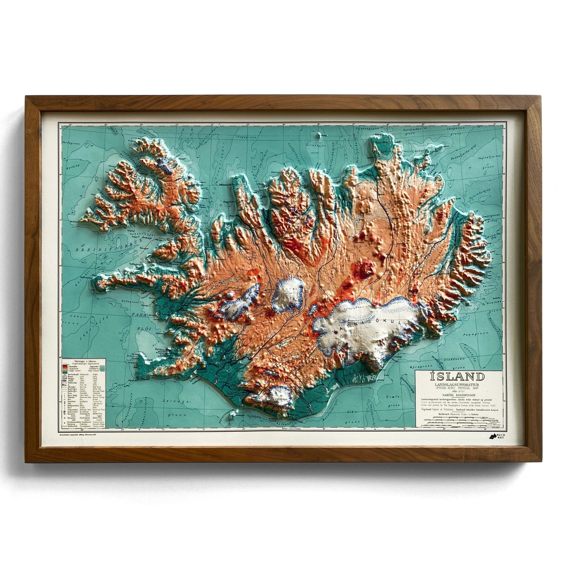 Vintage 3D Raised Relief Map of Iceland 1928 – Muir Way