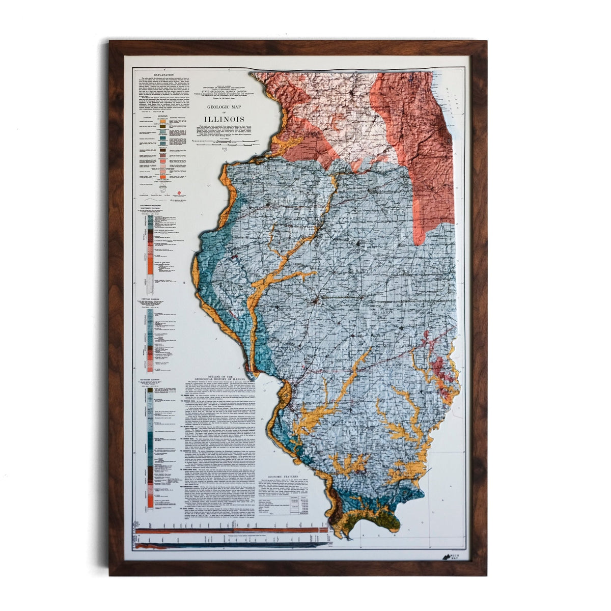 Illinois 3D Raised Relief Geological map from 1917 by Muir Way