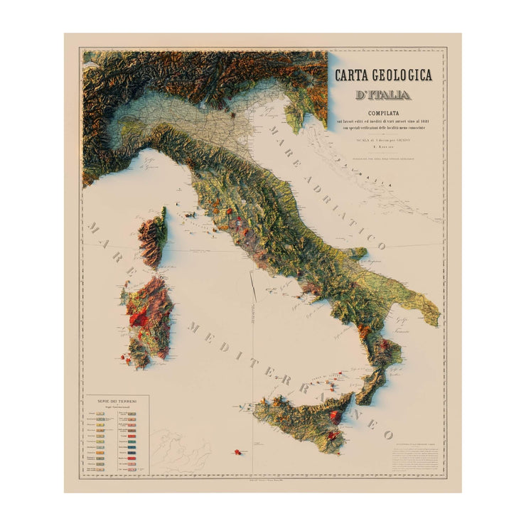 Italy 1881 Shaded Relief Map | 3D Vintage Topographic Art – Muir Way