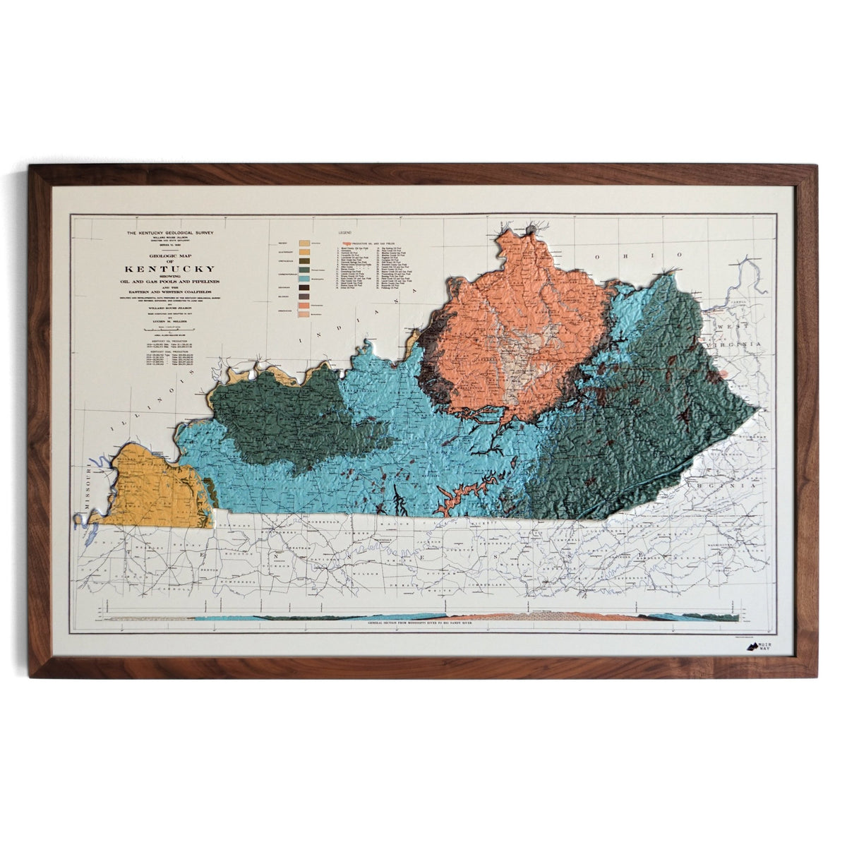 Beautiful Raised Relief 3D Map of Kentucky from 1920 | Muir Way