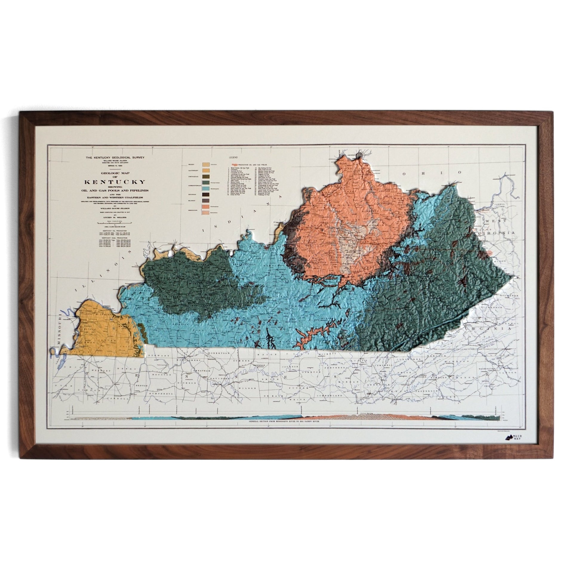 Beautiful Raised Relief 3D Map of Kentucky from 1920 | Muir Way
