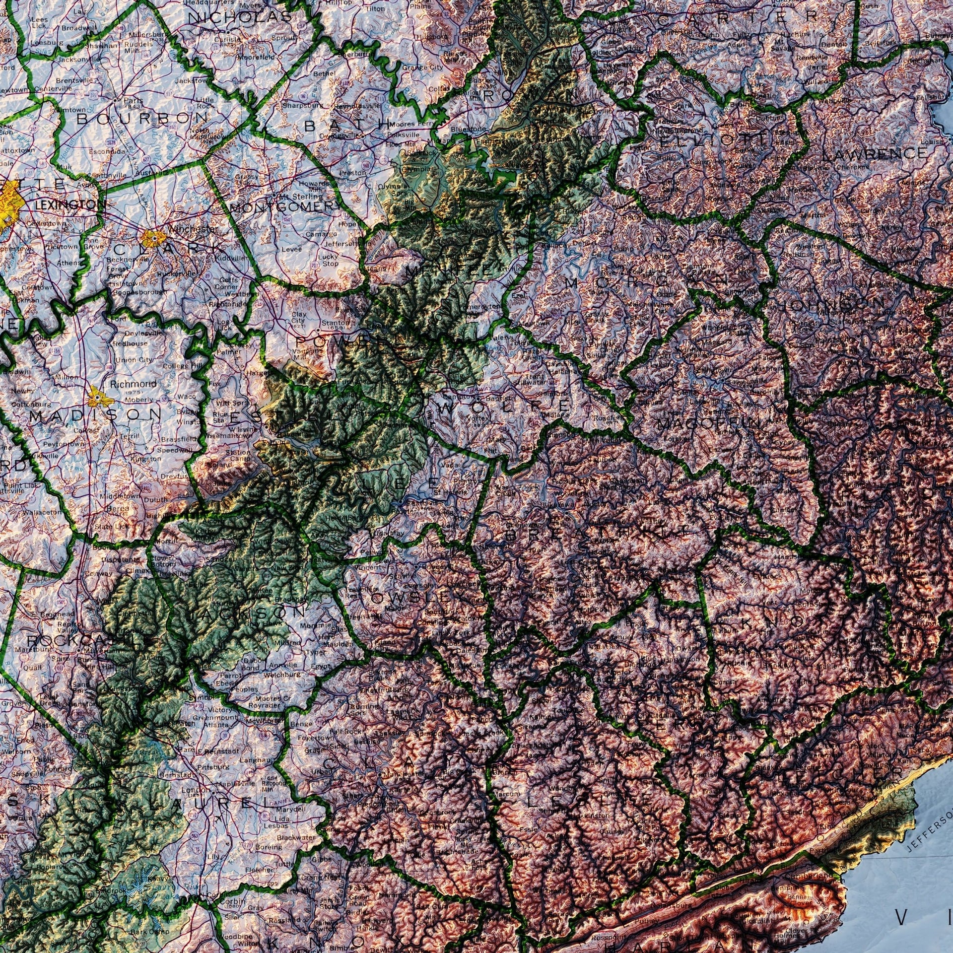 Vintage Kentucky Elevation Map - Relief Map (1973) | Muir Way