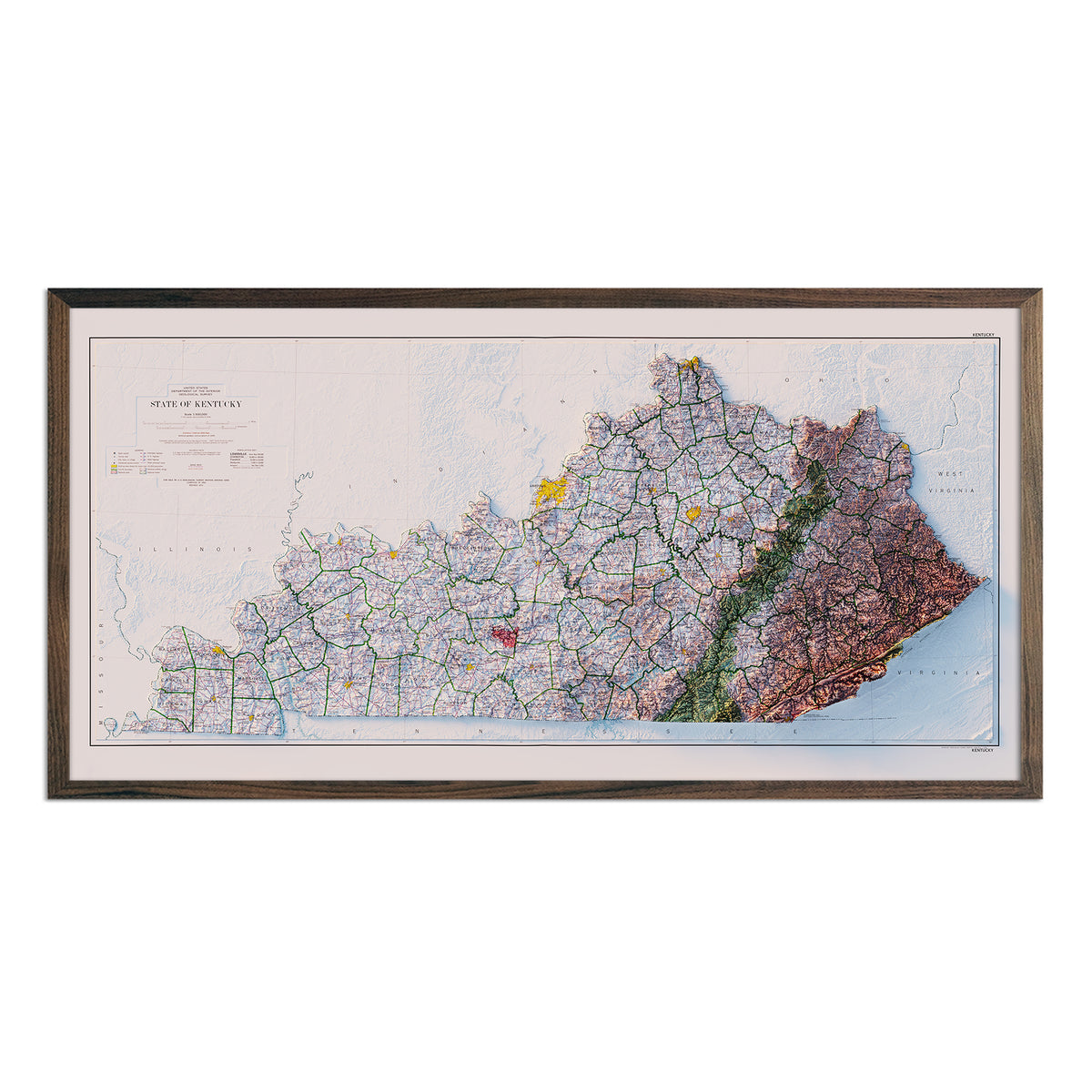 Vintage Kentucky Elevation Map - Relief Map (1973) | Muir Way