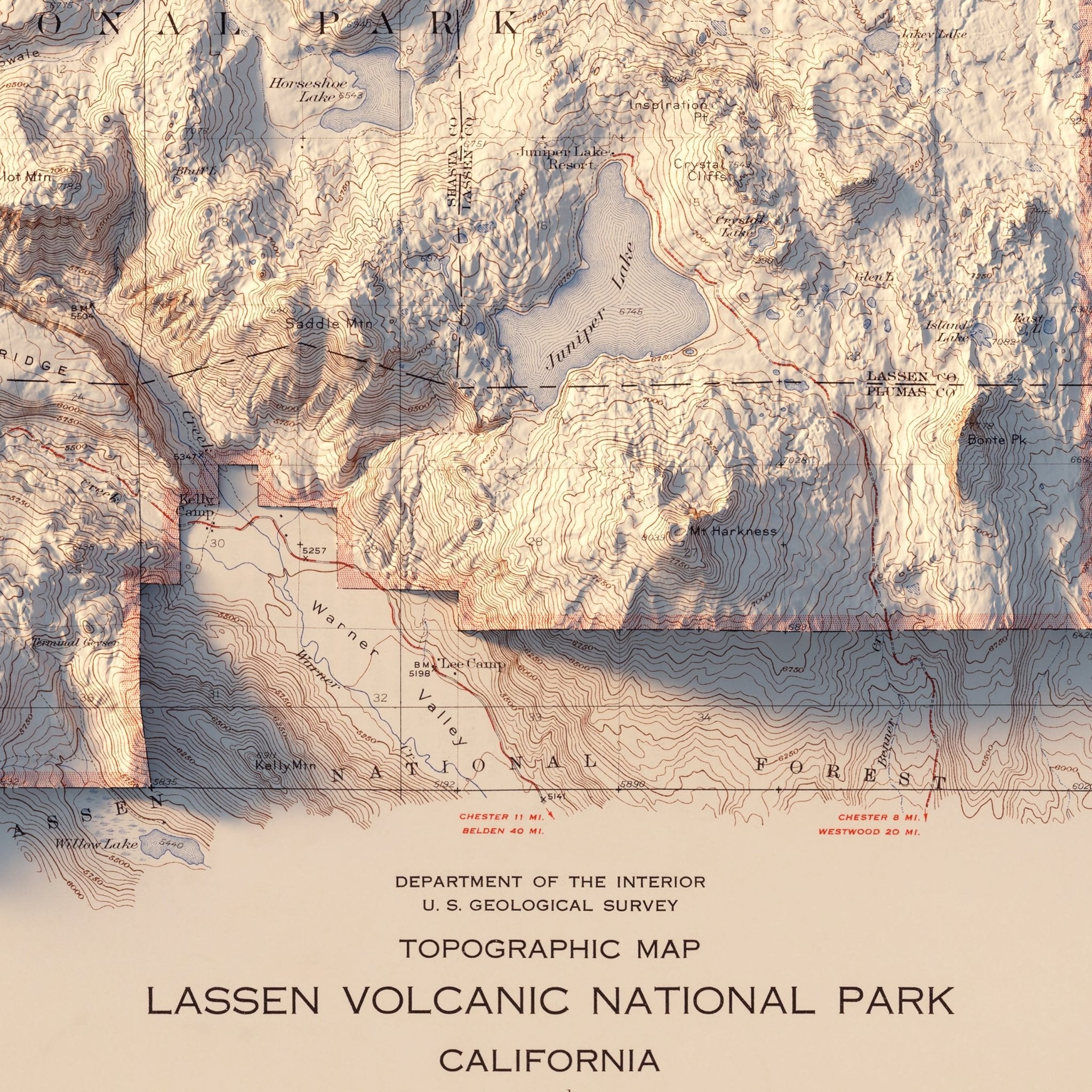 Vintage Relief Map of Lassen Volcanic National Park (1929) | Muir Way