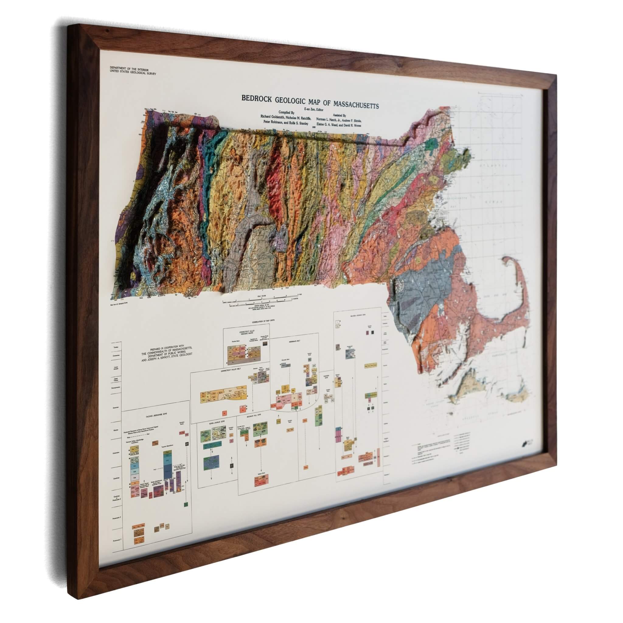 Raised 3D Relief Massachusetts Elevation Map from 1983 | Muir Way