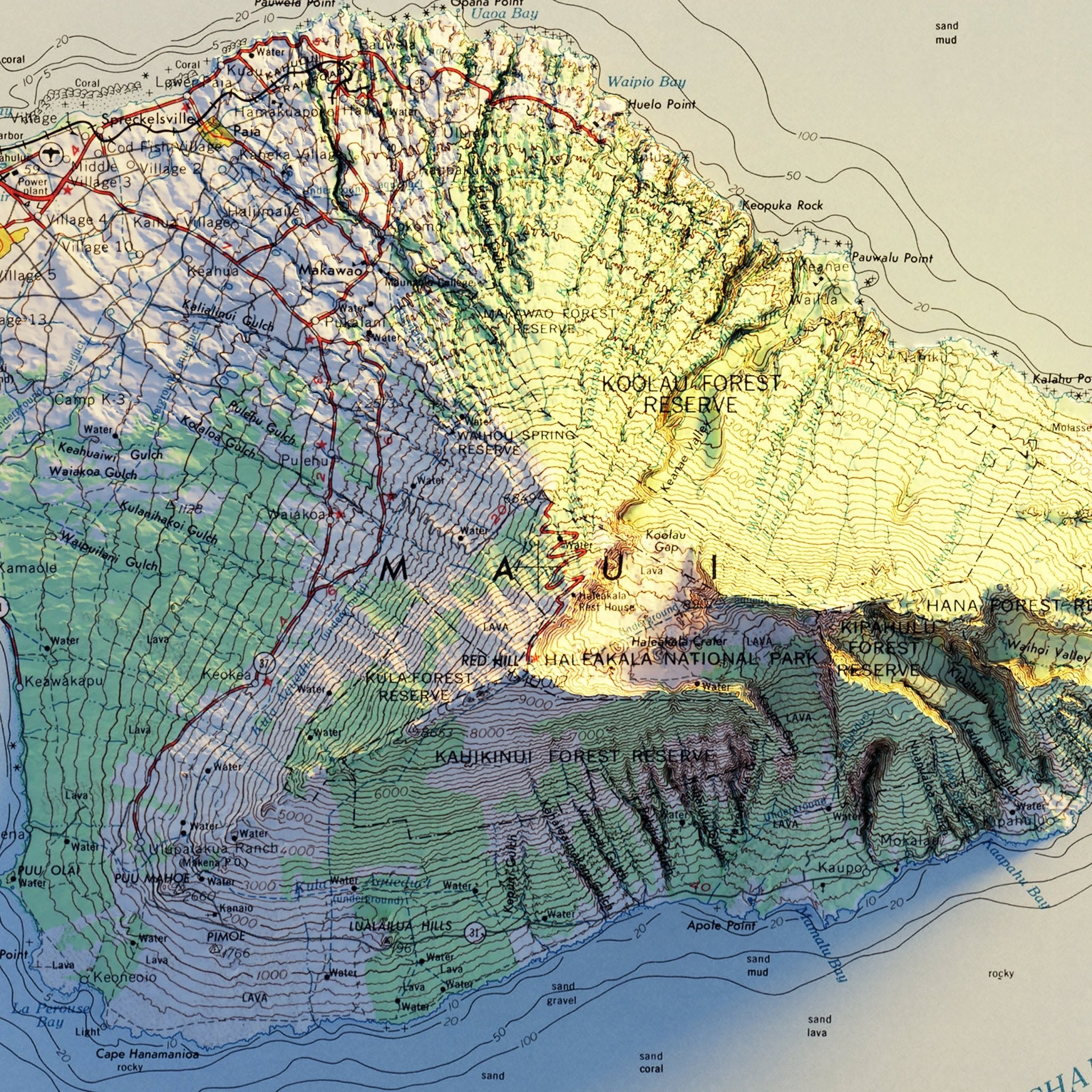 Vintage Maui Relief Map (1961) | Maui Elevation Map | Muir Way