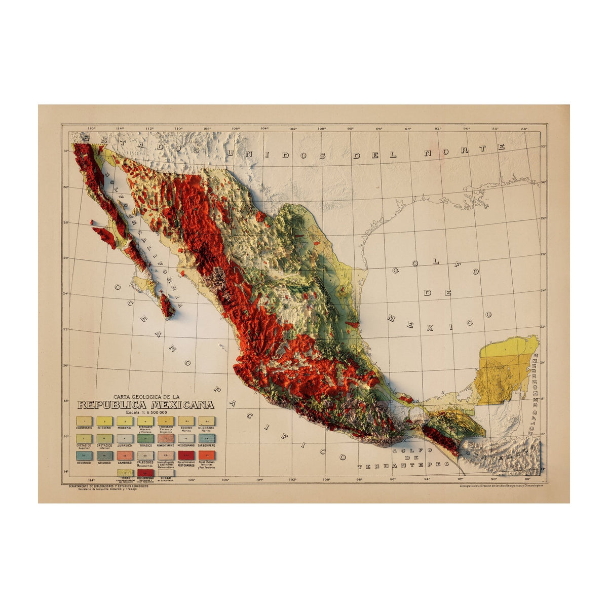 Mexico 1921 Shaded Relief Map | 3D Vintage Topographic Art – Muir Way