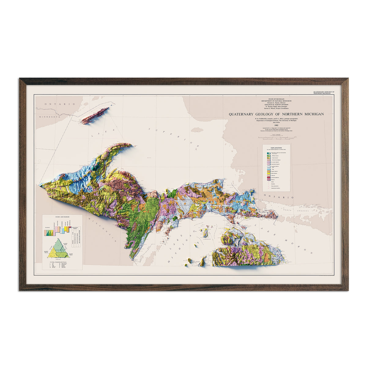 Michigan, Upper Peninsula 1982 Shaded Relief Map – Muir Way