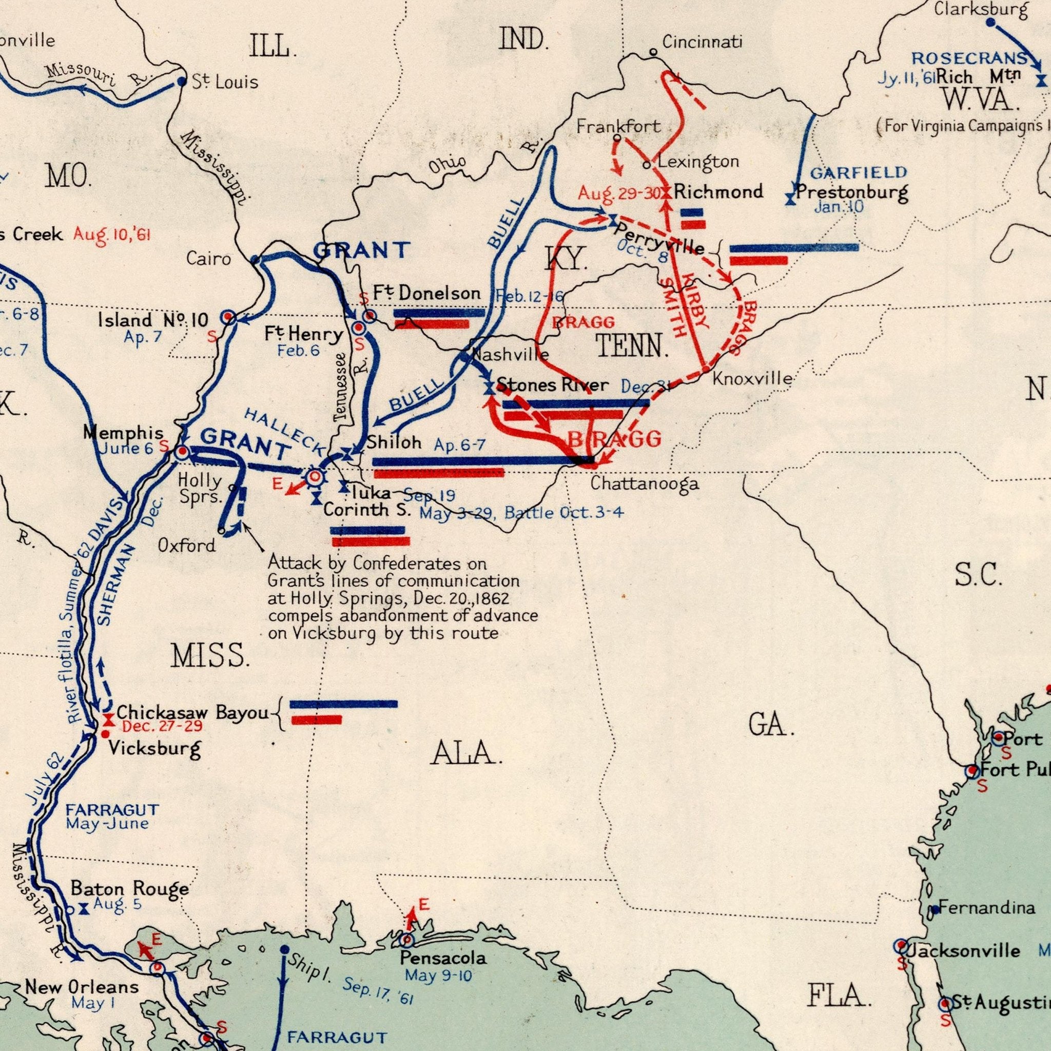 Civil War Battle Sites Map Print from 1861-1865 | Muir Way