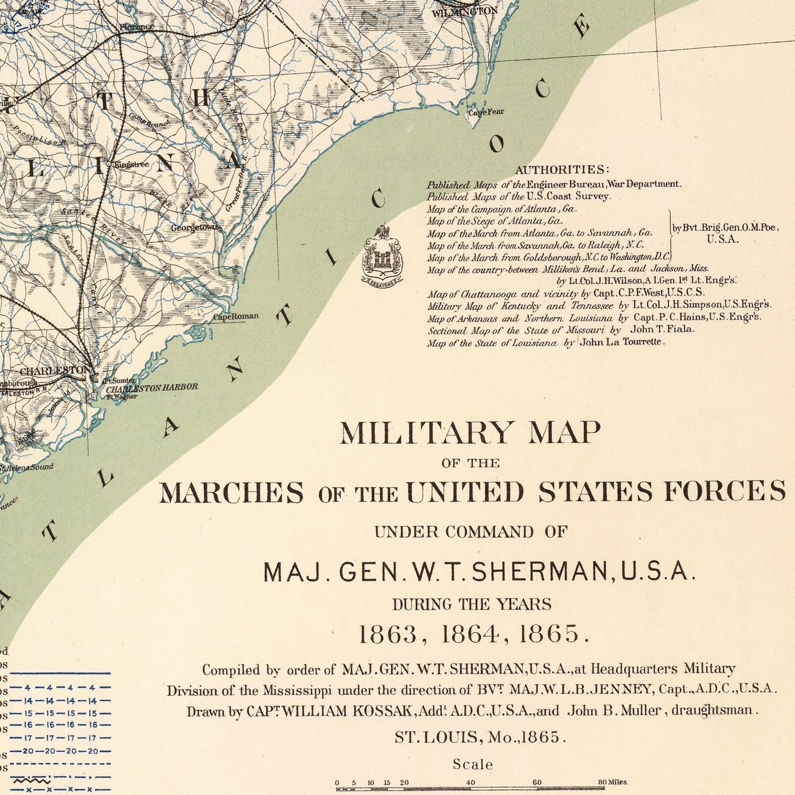 Civil War Military Map Print of Marches by W.T. Sherman – Muir Way