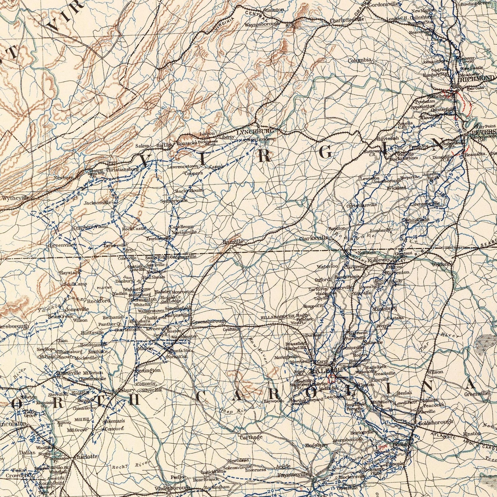 Civil War Military Map Print of Marches by W.T. Sherman – Muir Way