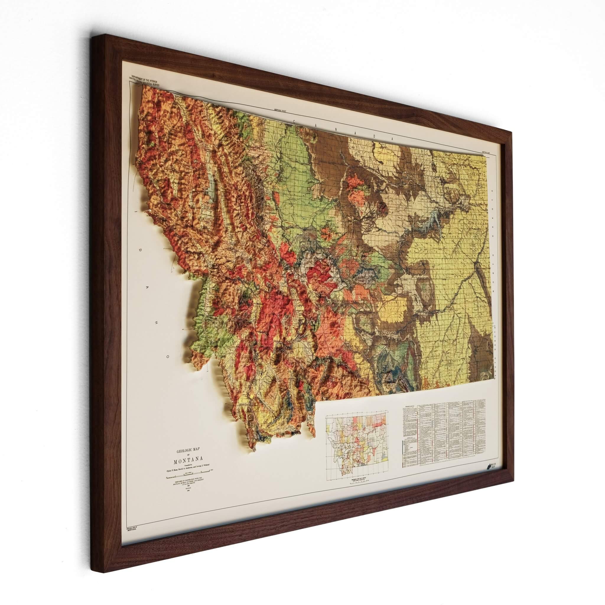 Raised Relief Montana 3D Map Print from 1983 | Muir Way