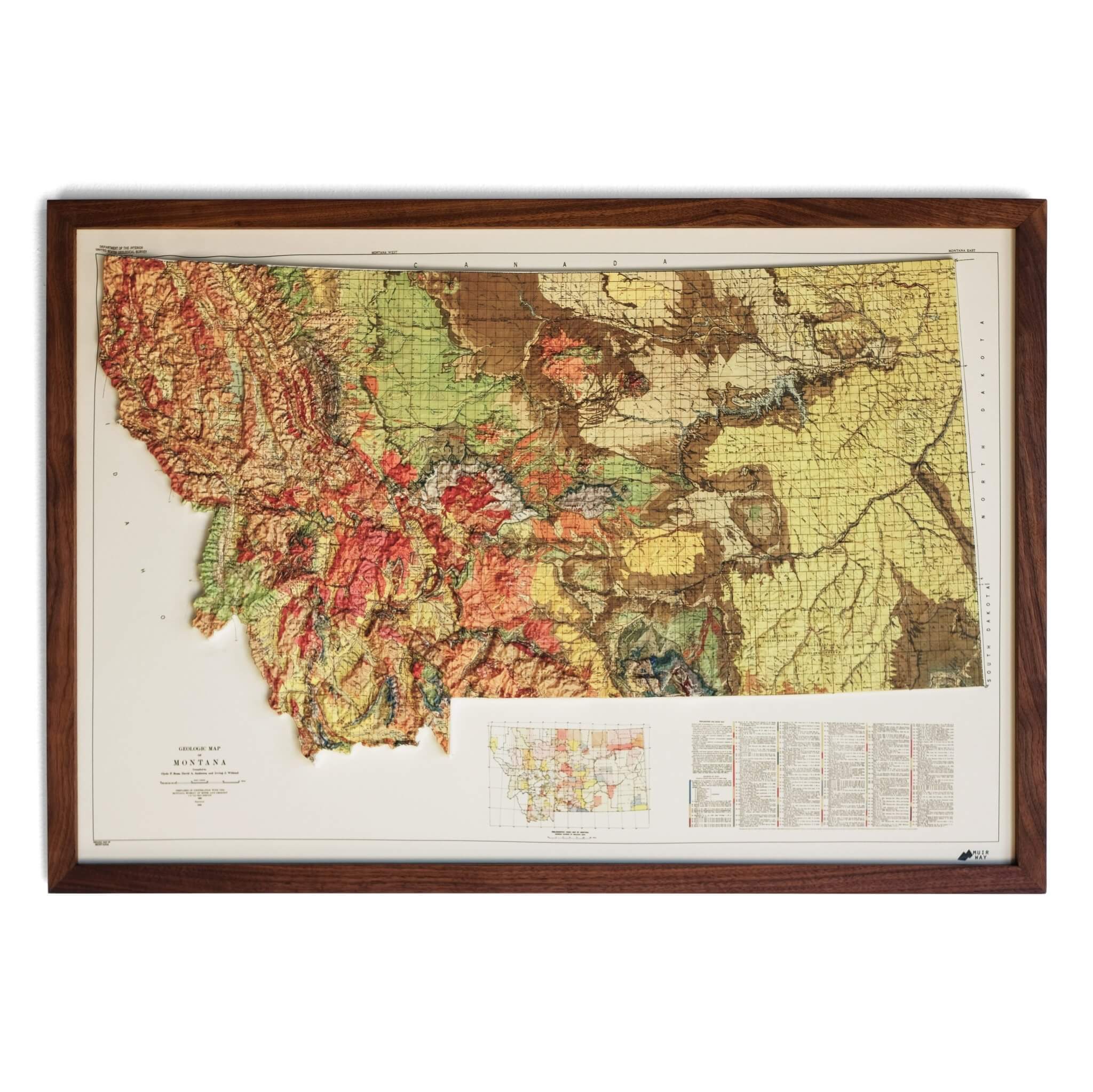 Raised Relief Montana 3D Map Print from 1983 | Muir Way