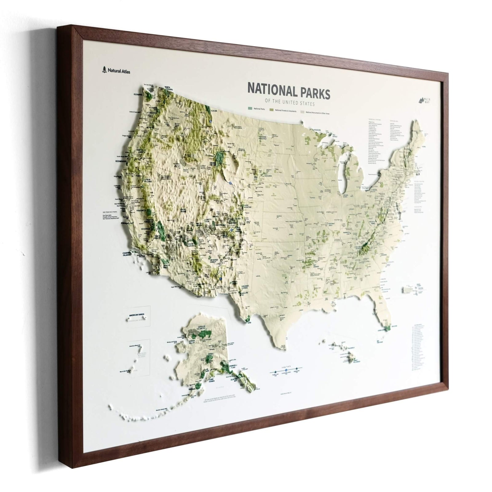 USA National Parks Map in 3D Raised Relief | Muir Way