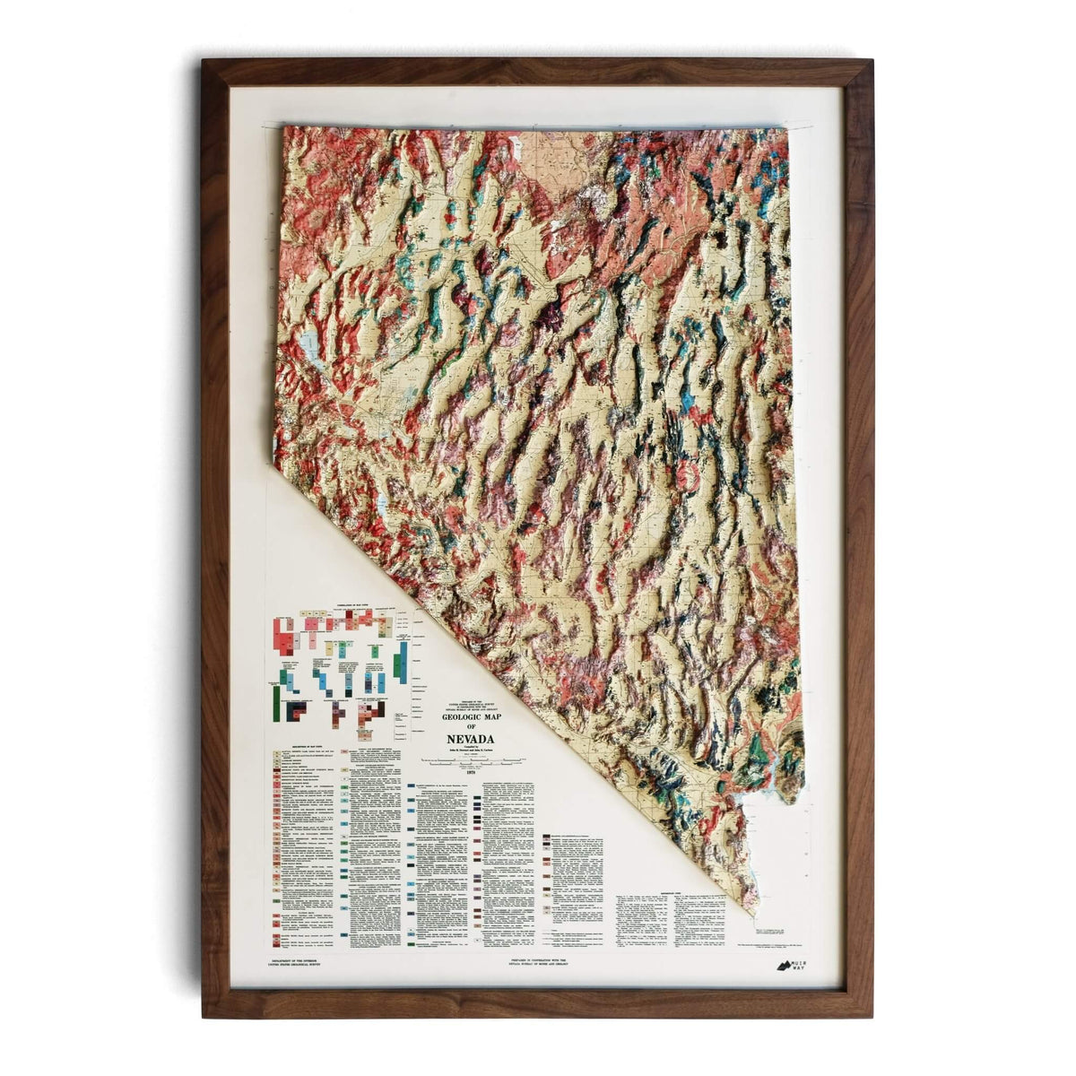 Raised Relief Nevada 3D Map Print from 1978 by Muir Way