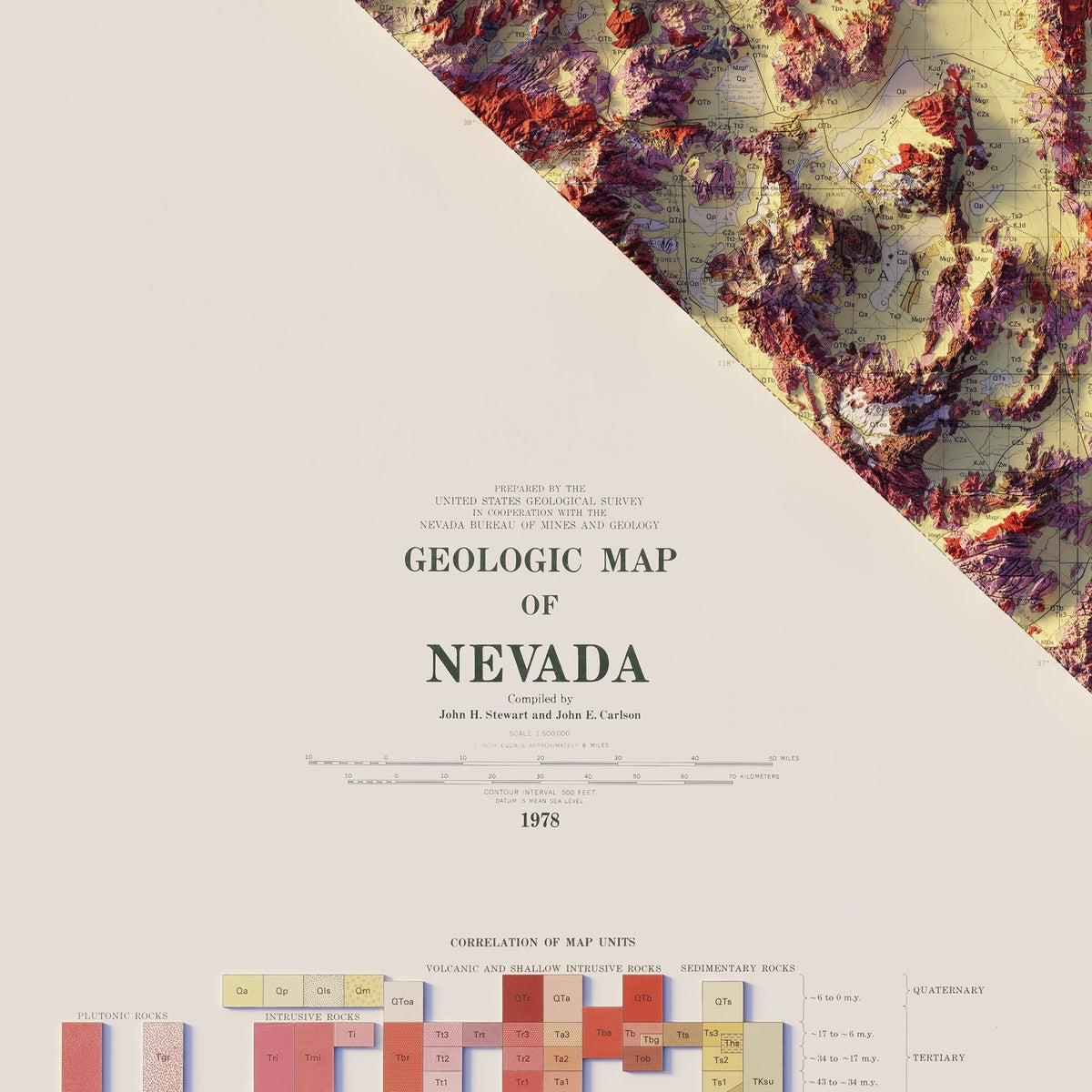 Nevada 1978 Shaded Relief Map - Muir Way