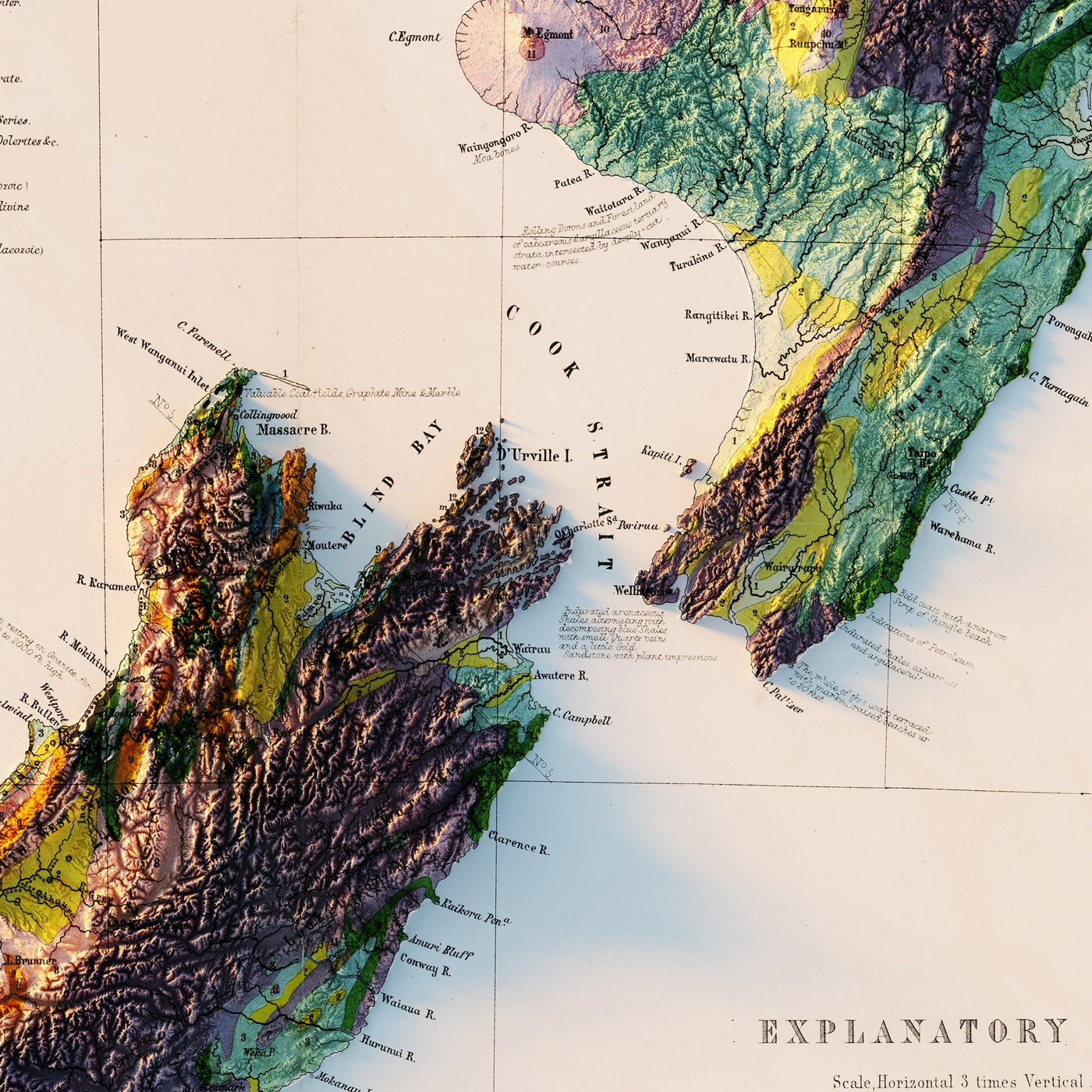 New Zealand 1873 Shaded Relief Map – Muir Way