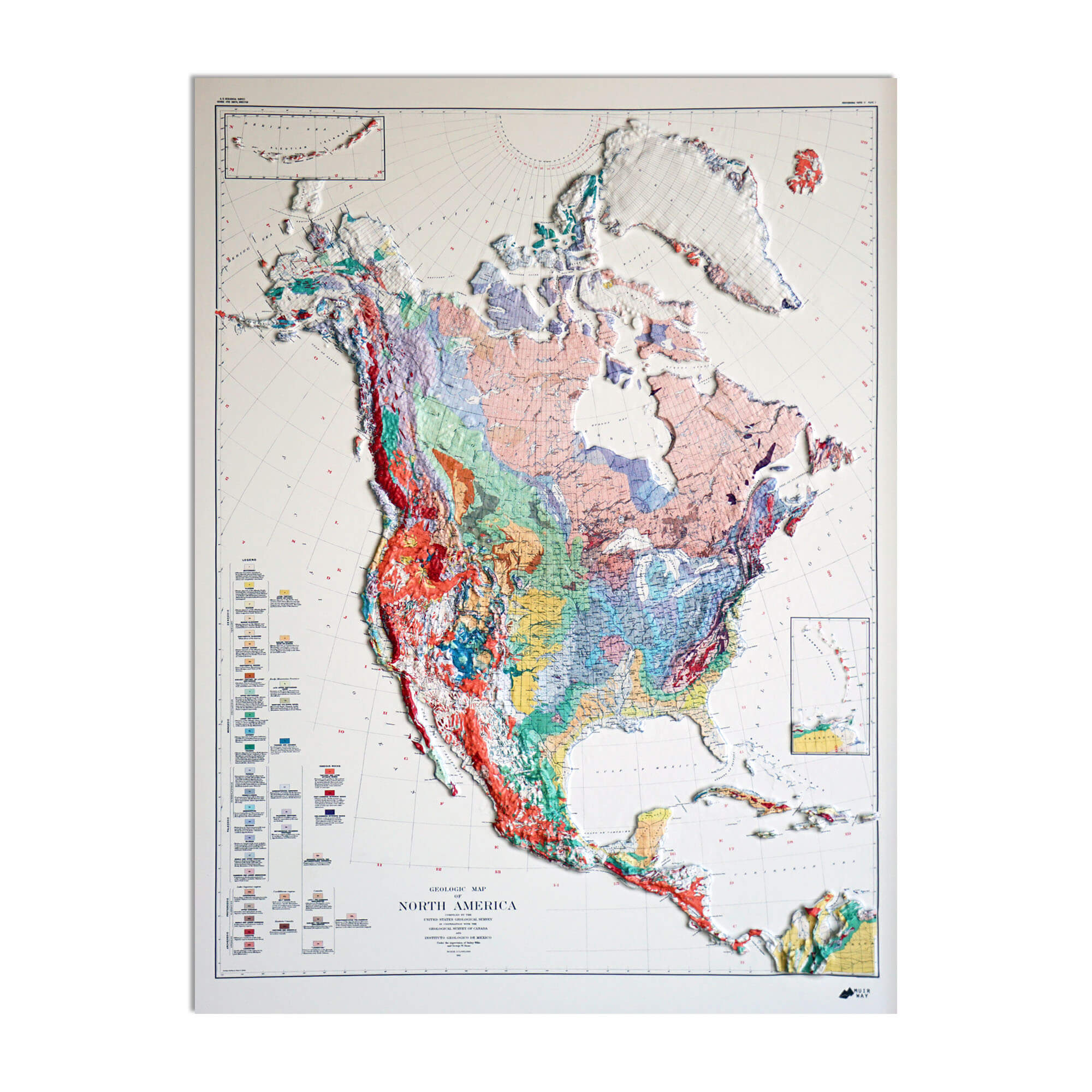 3D Raised Relief Map of North America | Muir Way