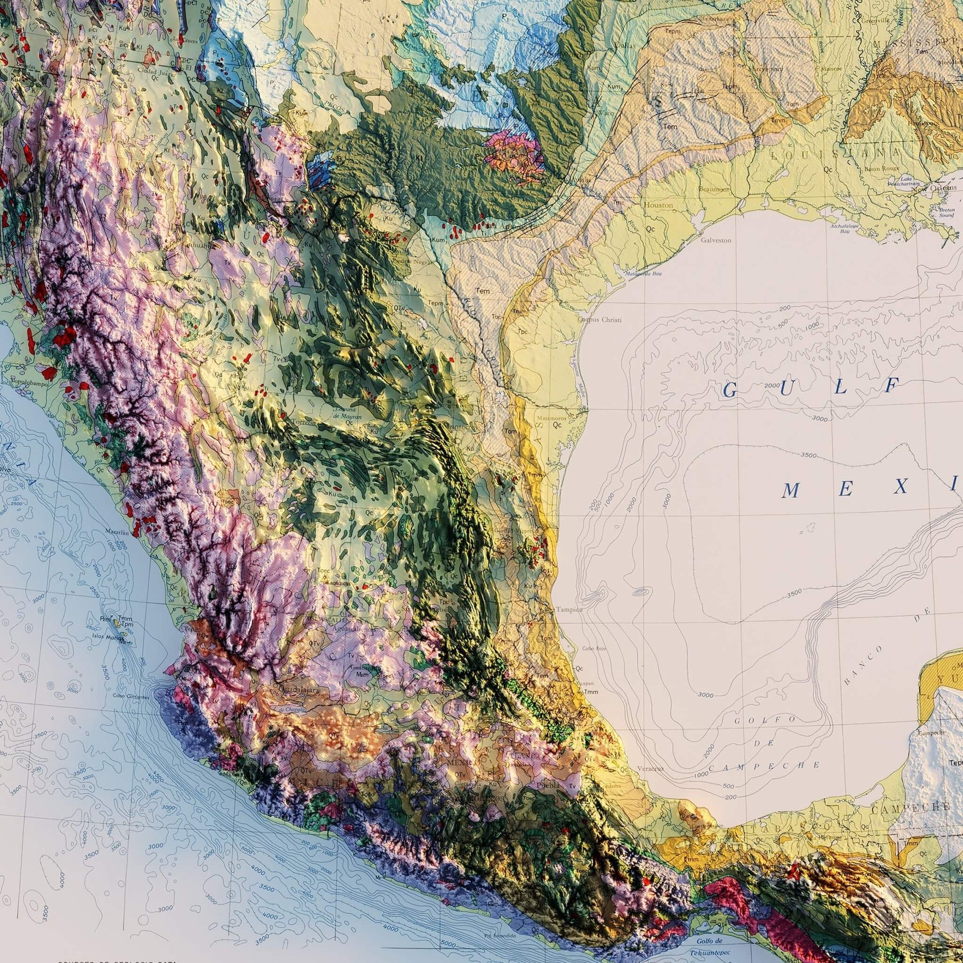 North America 1965 Shaded Relief Map – Muir Way