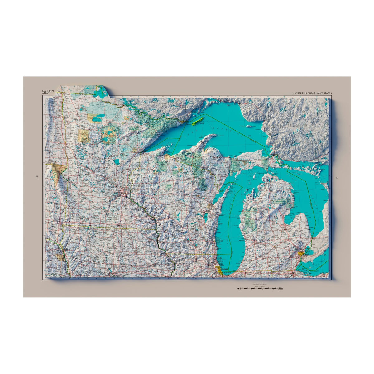 Vintage Relief Map of Northern Great Lakes States (1970) | Muir Way
