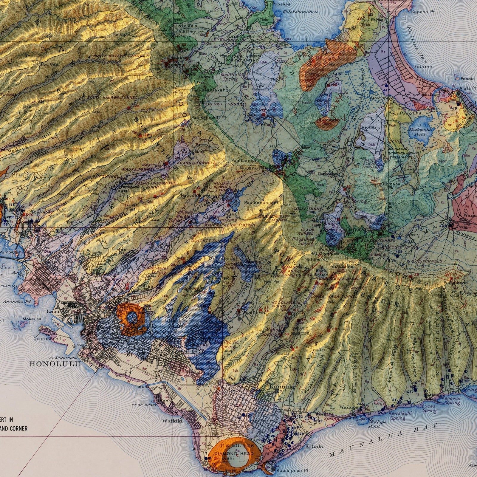 Vintage Oahu Topographic Relief Map (1938) | Muir Way